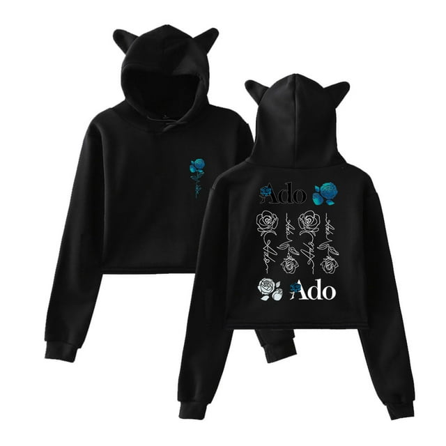 Ado Blue Rose Logo Merch Pullover Female Cat Ears Hoodie Long Sleeve T ...