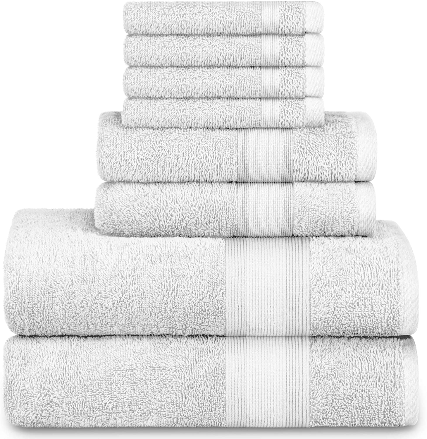 Adobella 8-Piece Bath Towel Set, Premium Combed Cotton, White (Set of 8 ...