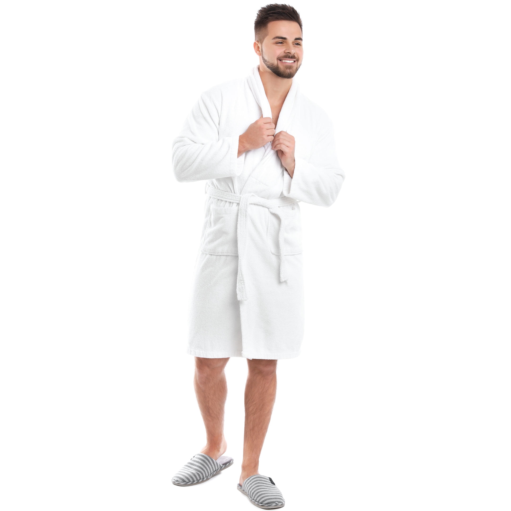 Adobella Men's Shawl Bathrobe, 100% Turkish Combed Cotton, White, Soft ...