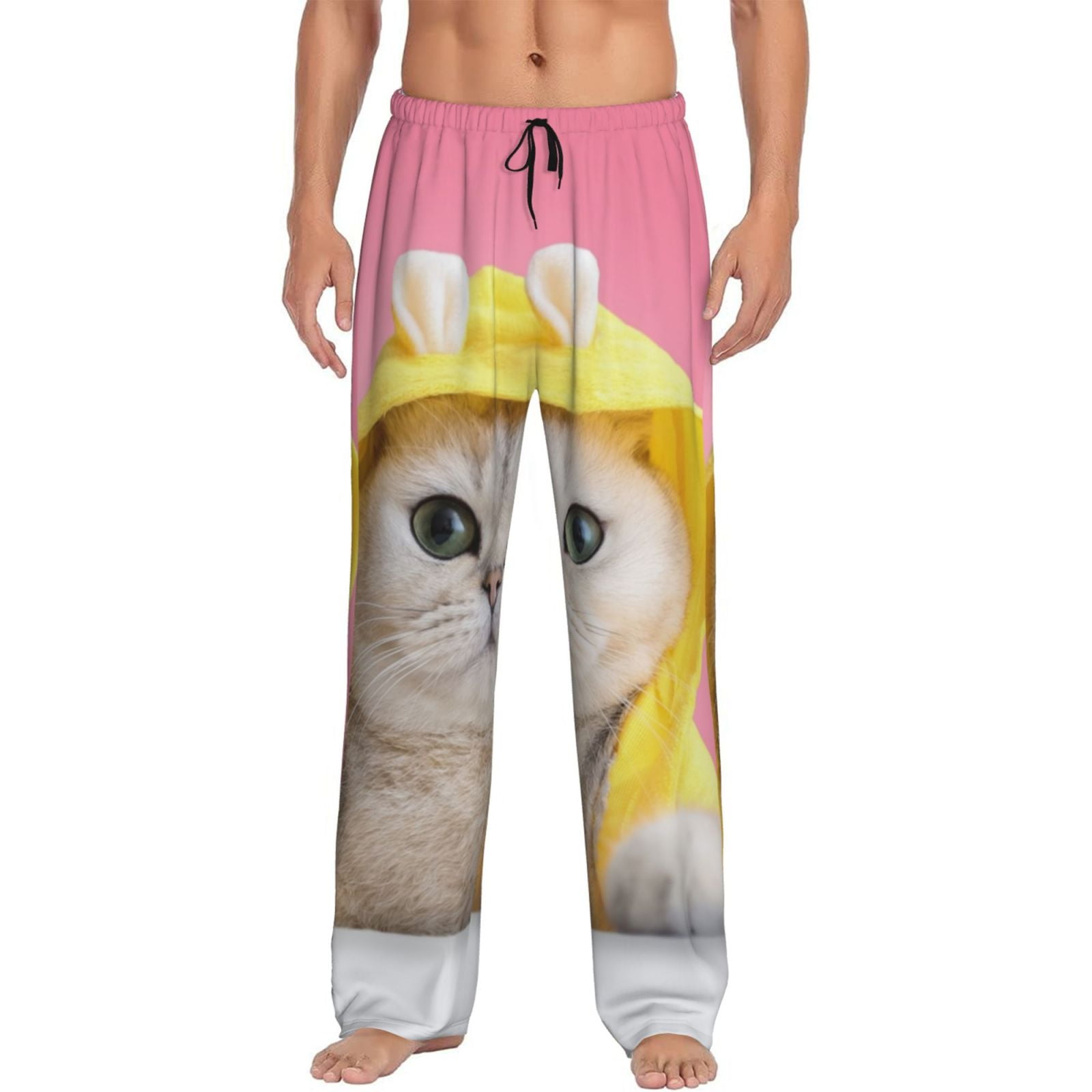 Adobk A Funny Cat Print Men's Poly-Spandex Jersey Knit Pajama Sleep ...