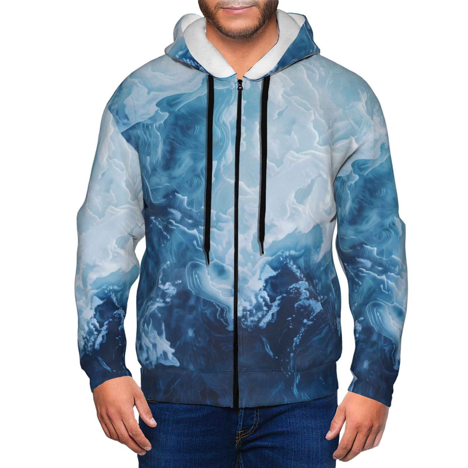 Adobk Abstract Ocean Waves Print Mens Full-zip Hoodie, Zip-up Hooded ...