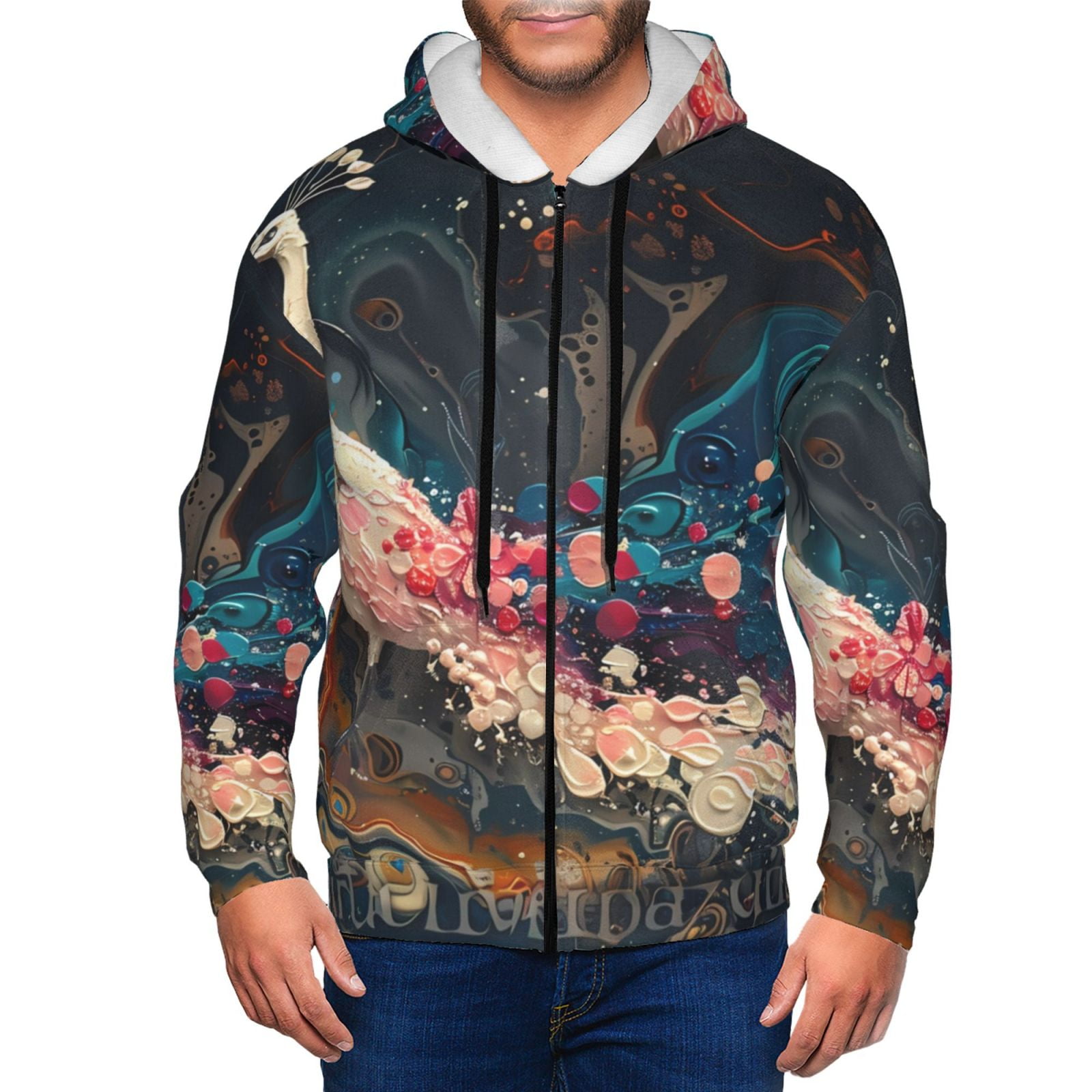Adobk Abstract Peacock Painting Print Mens Full-zip Hoodie, Zip-up ...