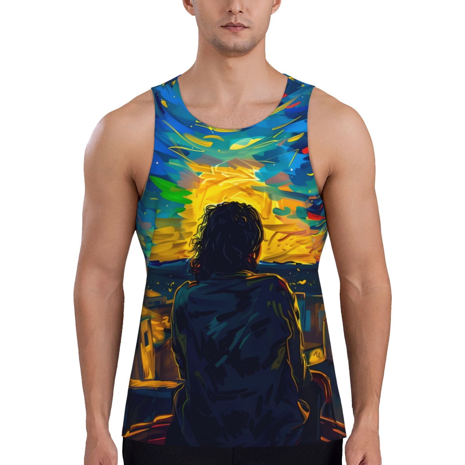 Adobk Abstract Starry Sky Print Men's Workout Tank Tops Sleeveless Mesh ...