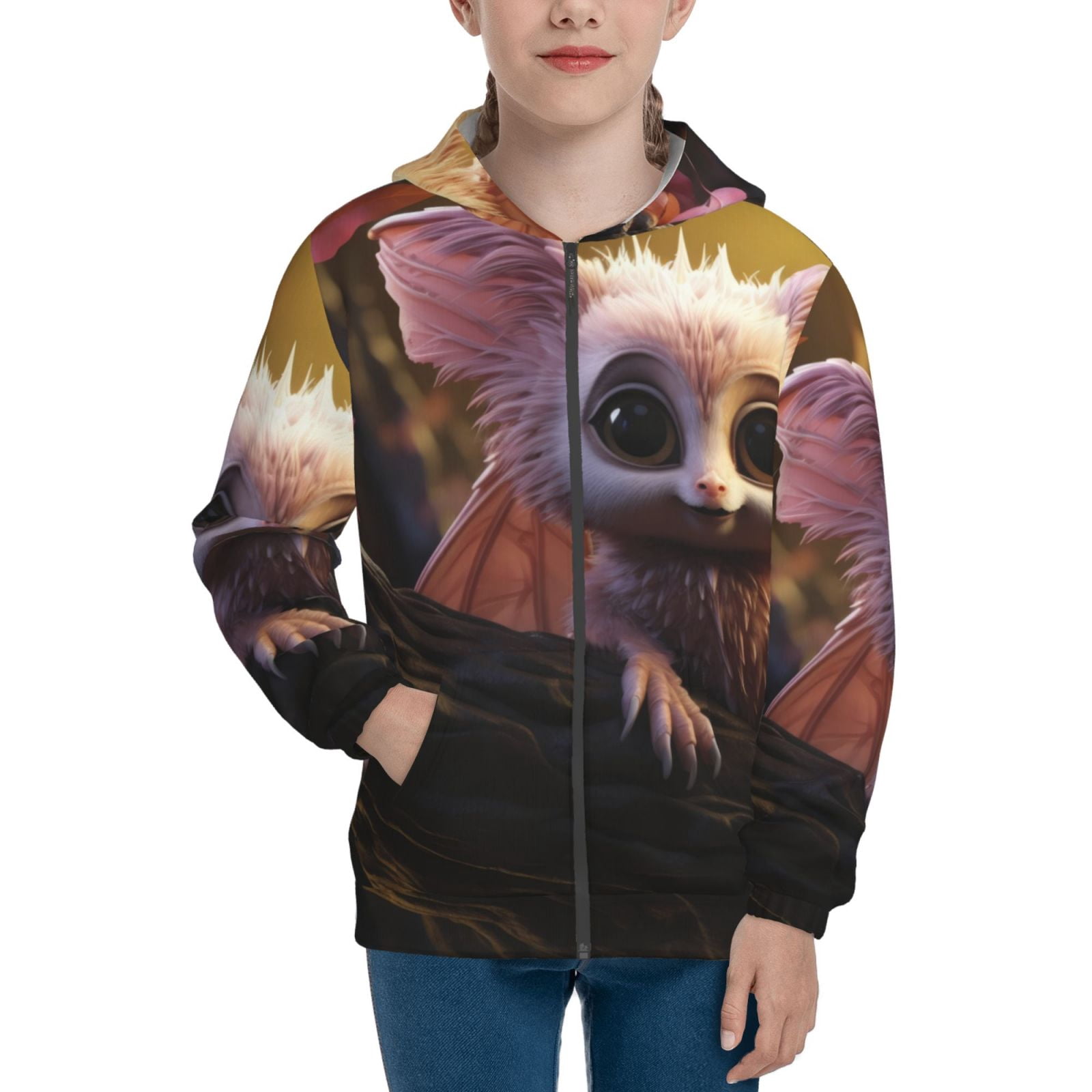 Adobk Adorable Fluffy Bat Print Teenage Hoodies Fashion Crew Neck ...