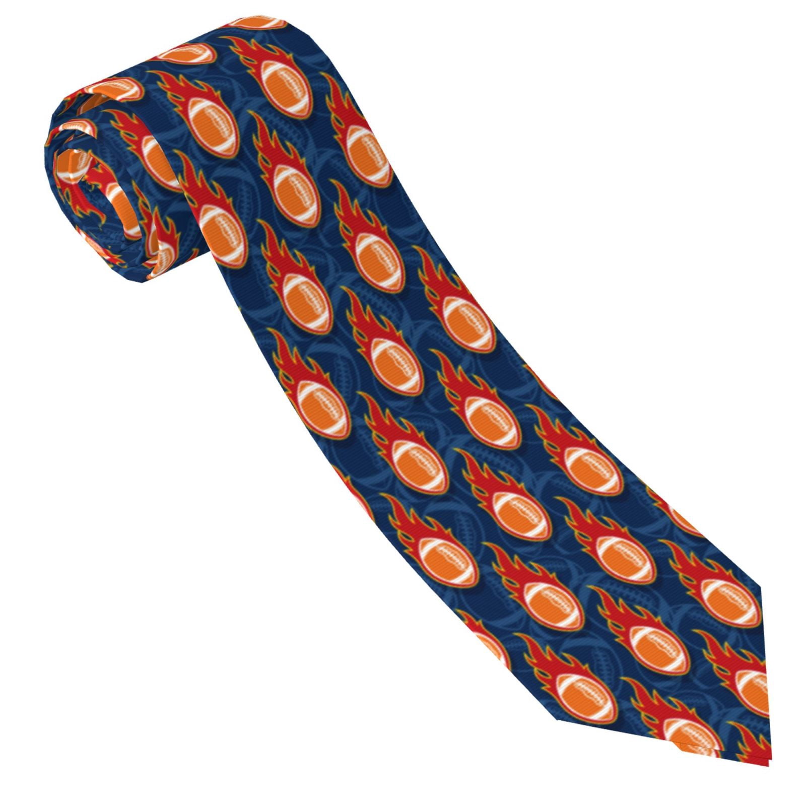 Adobk American Football and Fire Flames Print Tie For Men Necktie Neck ...