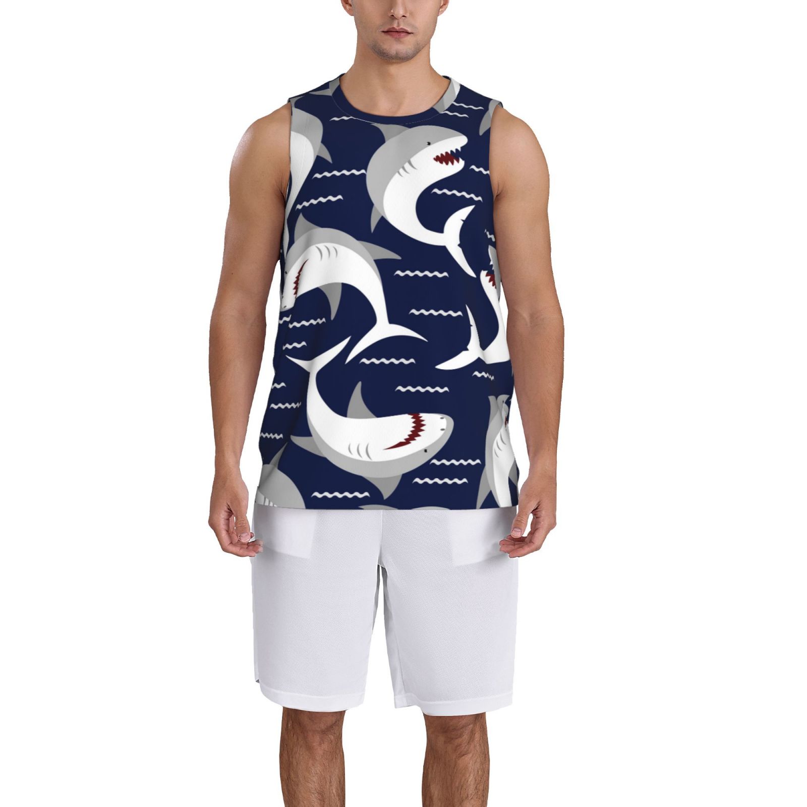 Adobk Angry Shark Print Basketball Jerseys Sports Fans Shirts Clothing ...