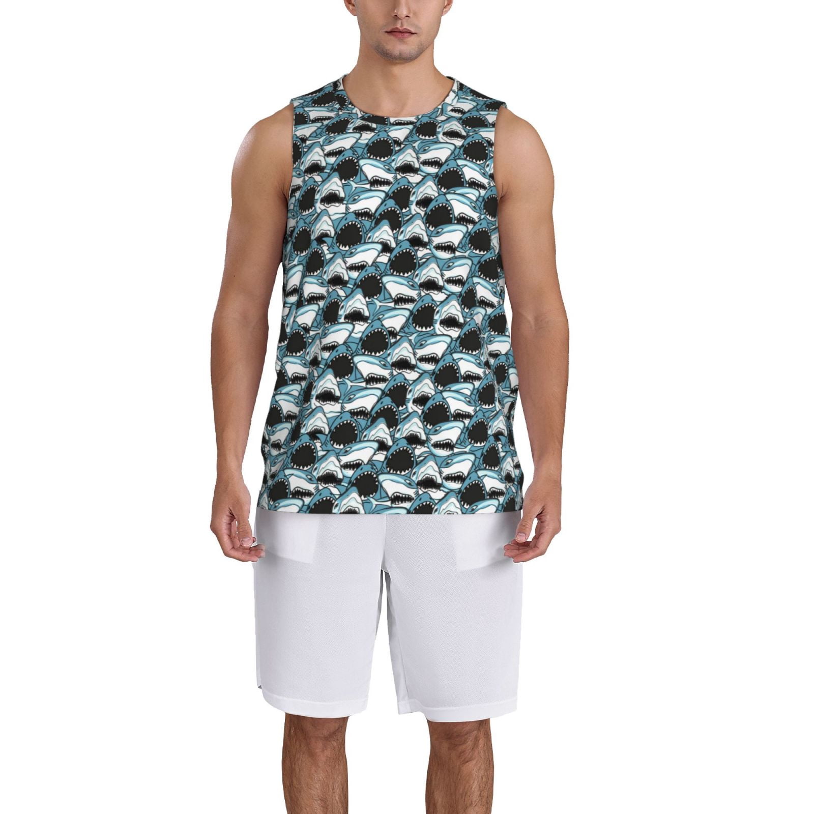 Adobk Angry Shark Print Basketball Jerseys Sports Fans Shirts Clothing ...