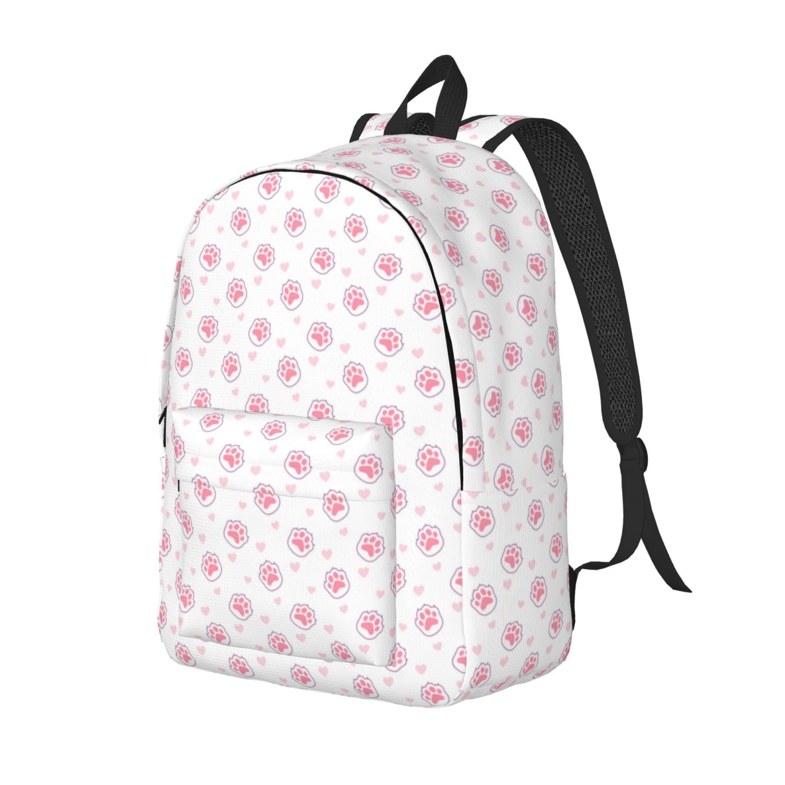 Adobk Animal Pink Color Paw Print Canvas Backpack Lightweight Travel ...