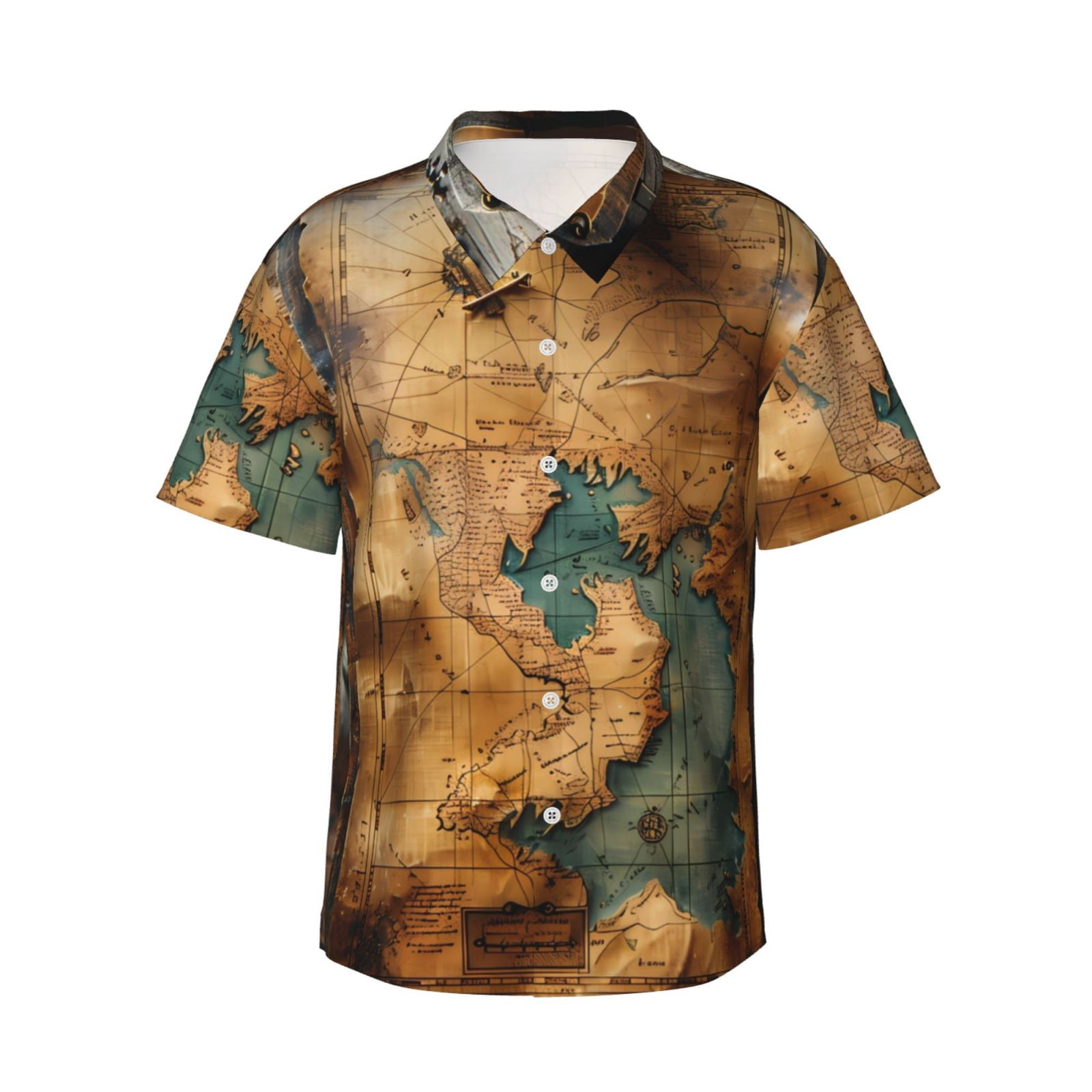 Adobk Antique Map Adventure Scene Hawaiian Shirt Men Casual Button Down ...