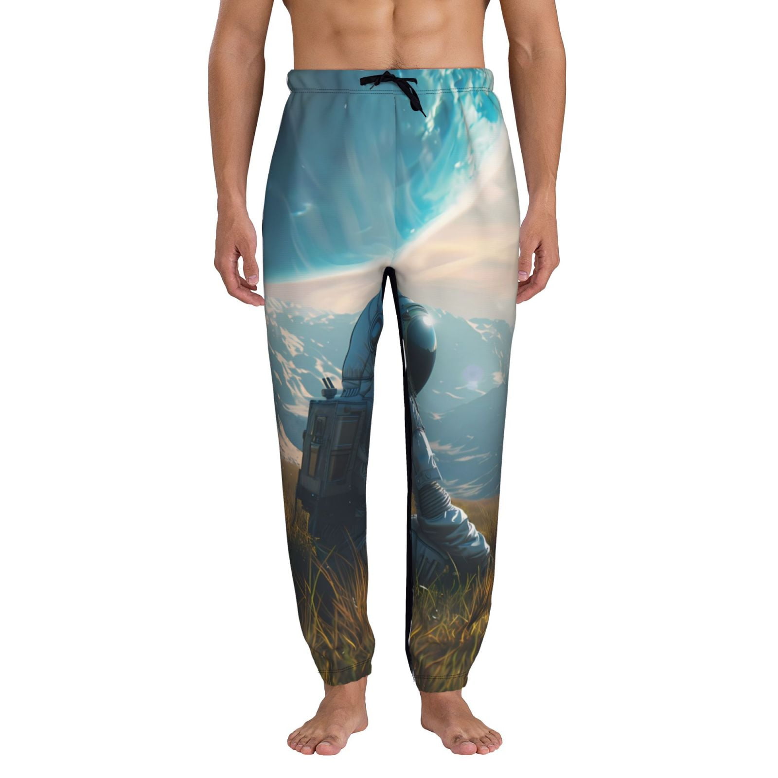 Adobk Astronaut Contemplating Planet Print Men's Sweatpants Tapered ...