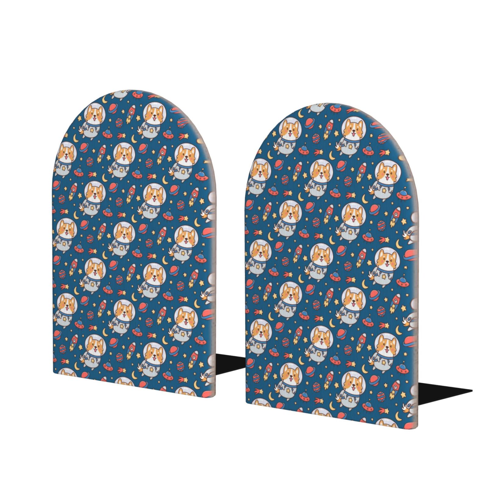 Adobk Astronaut Corgi Dog Print Wooden Bookends with Metal Base,on-Skid ...