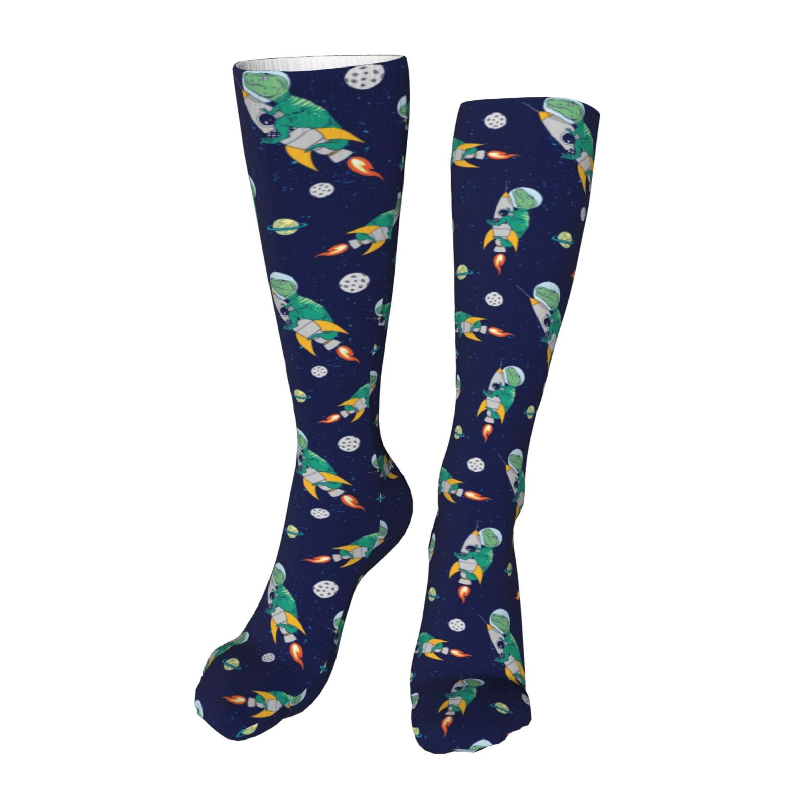 Adobk Astronaut Dinosaur Print Knee High Socks Athletic Tube Socks High ...