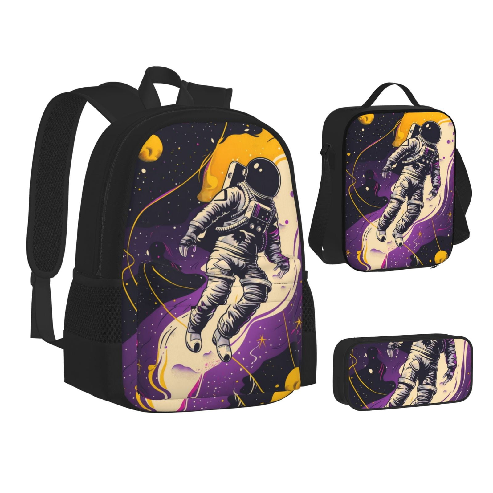 Adobk Astronaut Floating purple Space Print Backpack Set ,School Bags ...