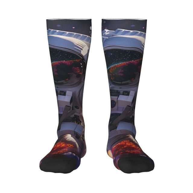 Adobk Astronaut In Cosmic Garden Print Knee High Socks Athletic Tube Socks High Stockings ...