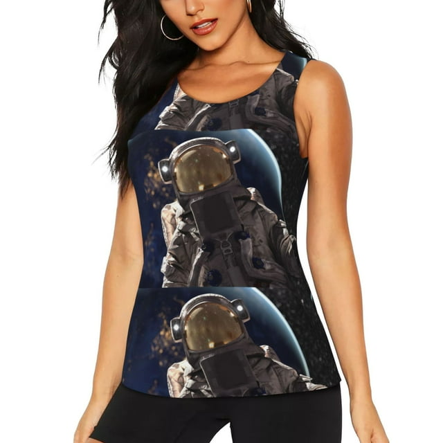Adobk Astronaut Print Women's Workout Tank Top Racerback Yoga Tanks ...