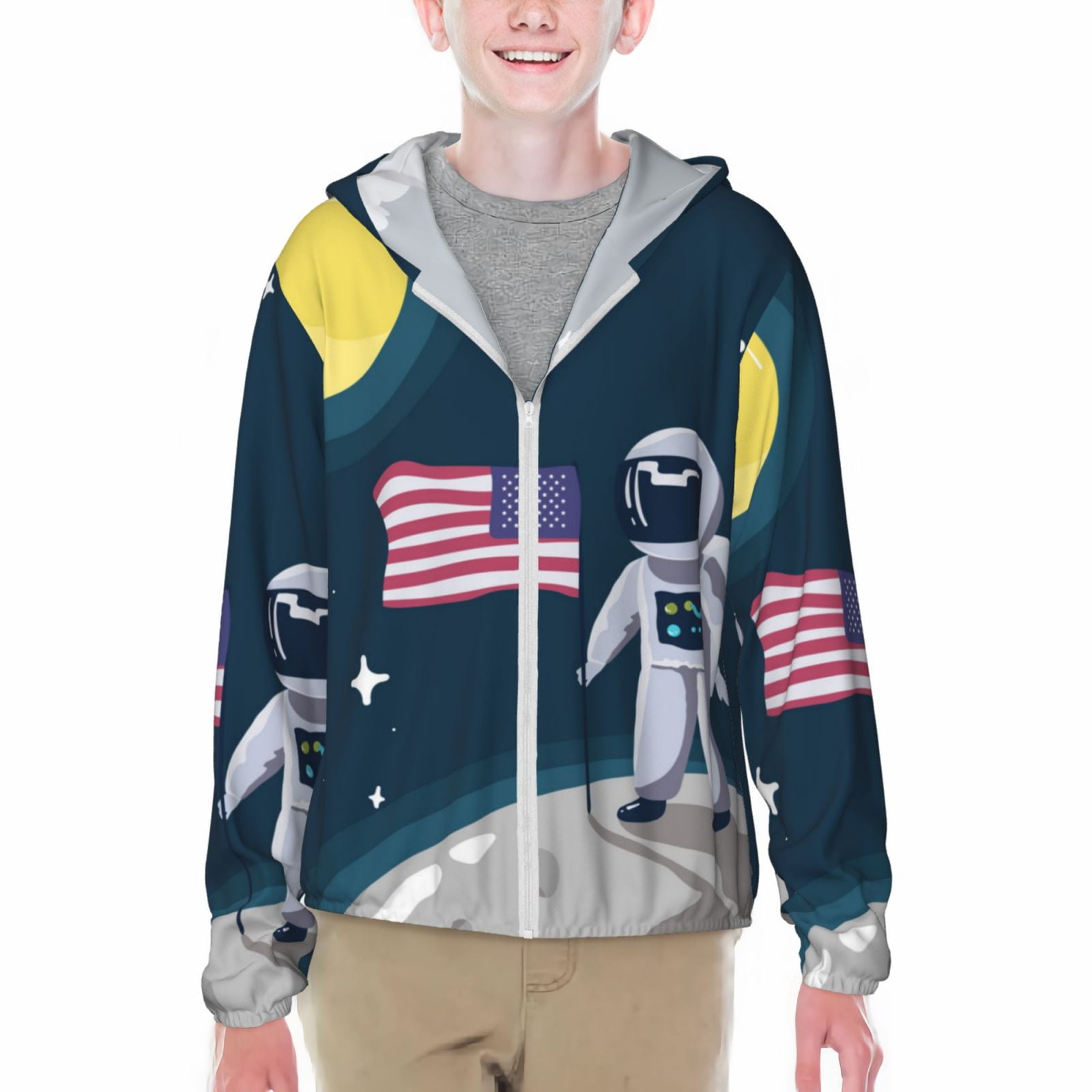 Adobk Astronaut With USA Flag Print Rash Guard Long Sleeve UPF 50+ UV ...