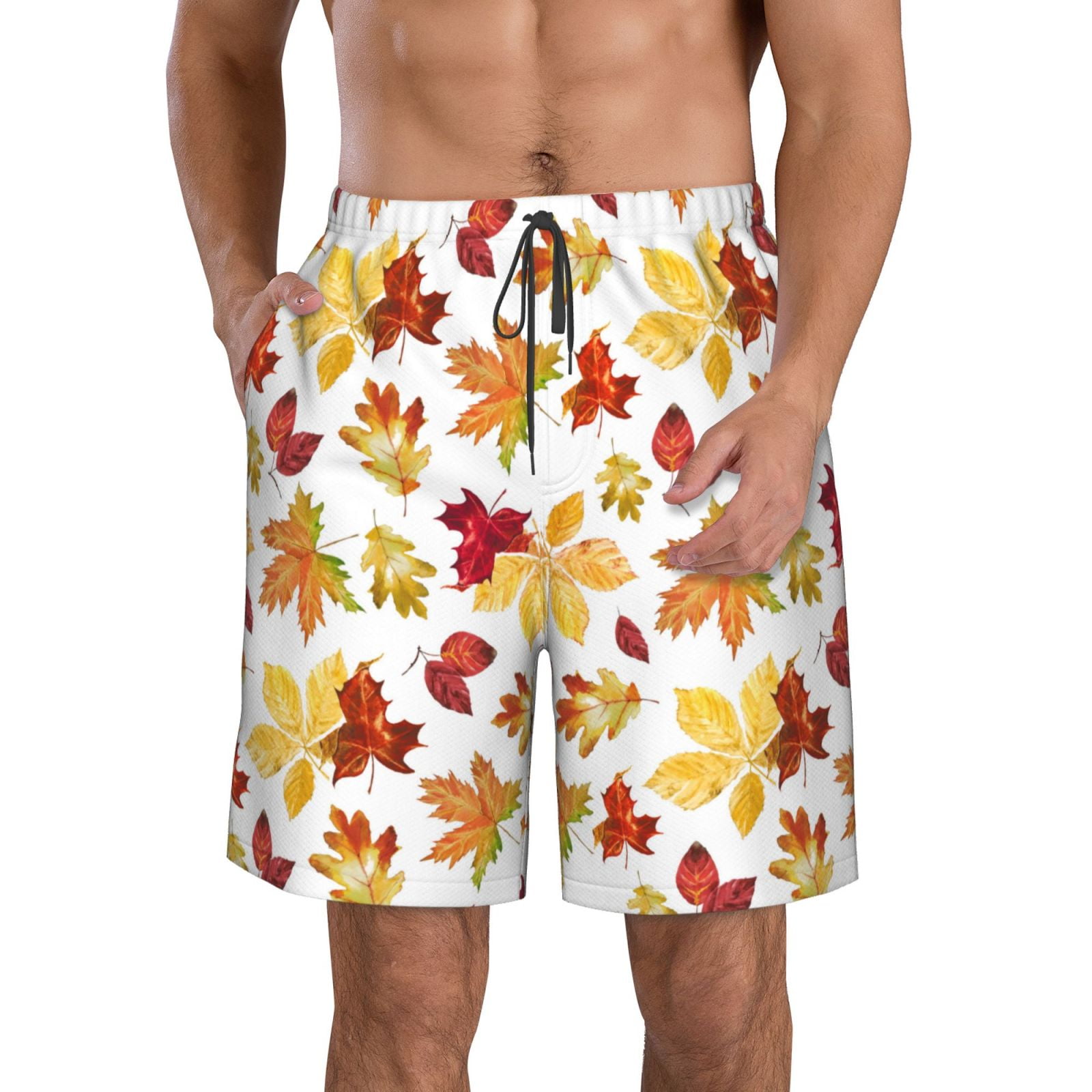 Adobk Autumn Leaves 1 Print Men's Swim Trunks Hawaiian Bathing Suit ...
