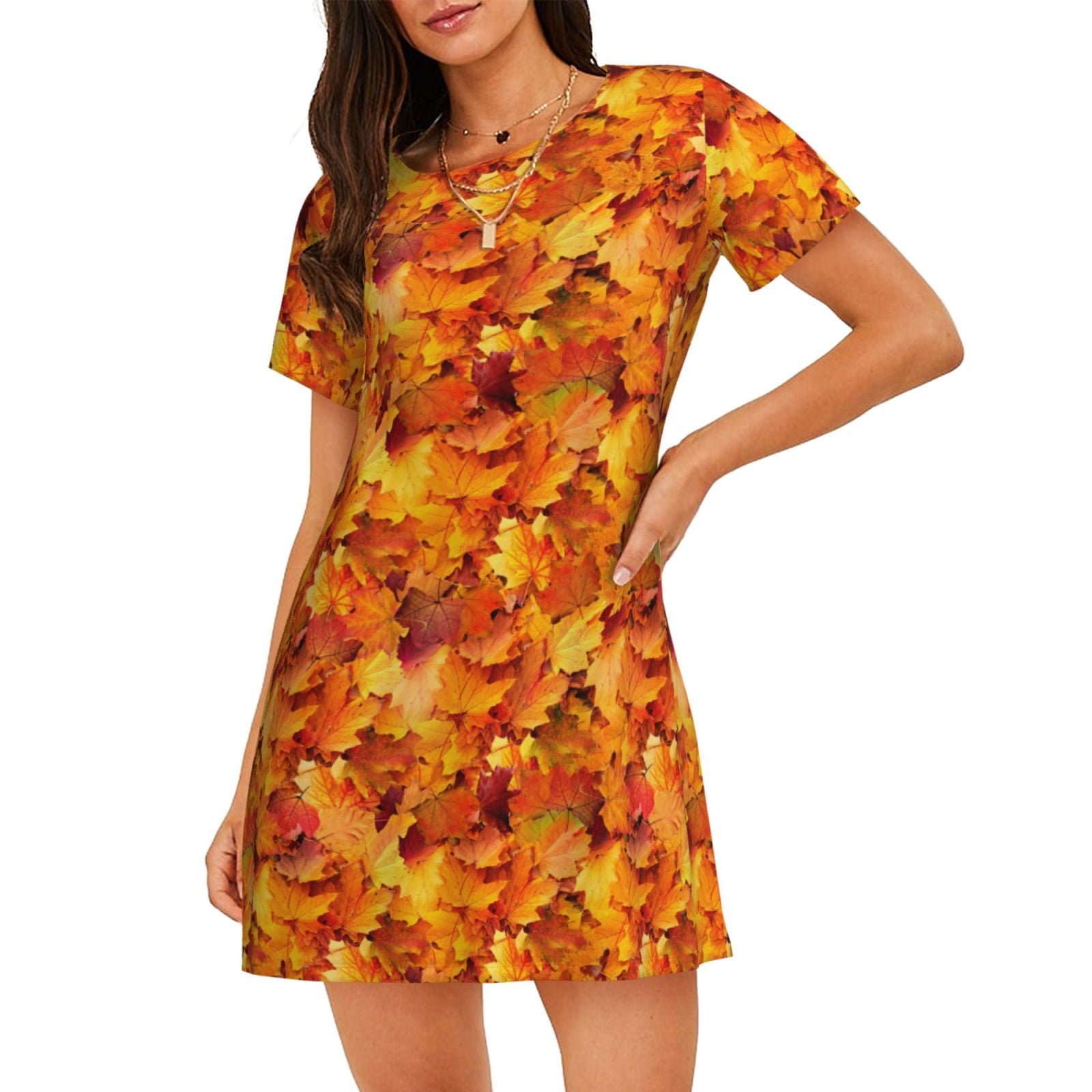 Adobk Autumn Maple Leaf Pile Print Womens Short Sleeve Sleepshirt ...