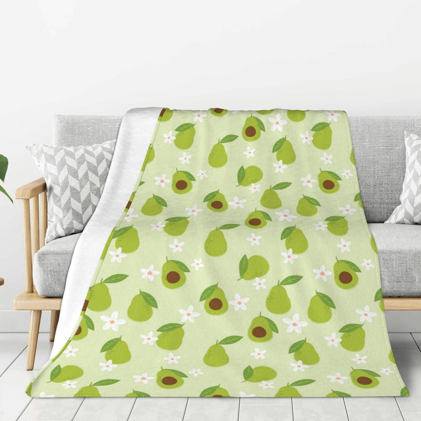 Adobk Avocado With Leaf And Flower Print Blanket Super Soft Flannel ...