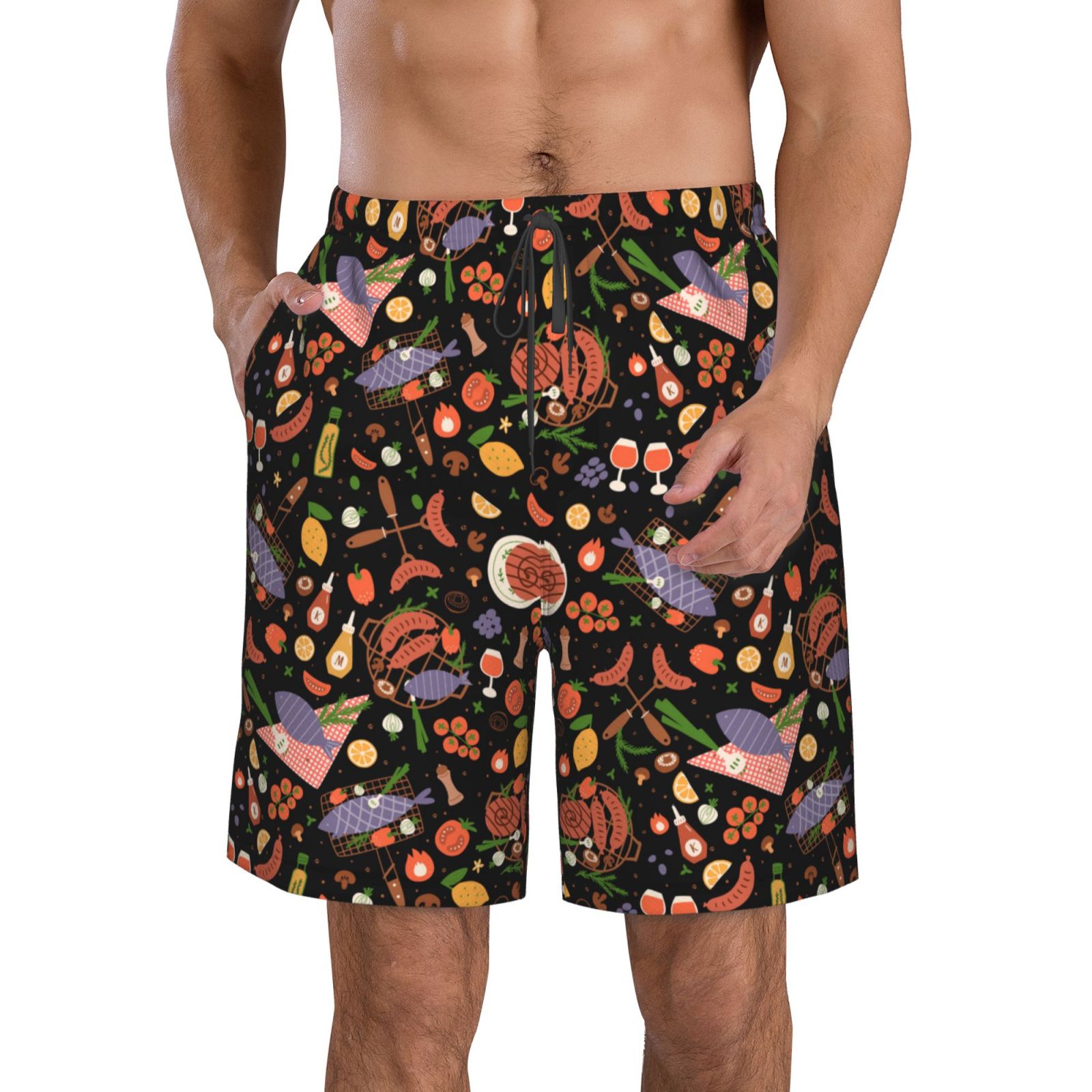 Adobk BBQ Party Print Men's Swim Trunks Hawaiian Bathing Suit Swimsuits ...