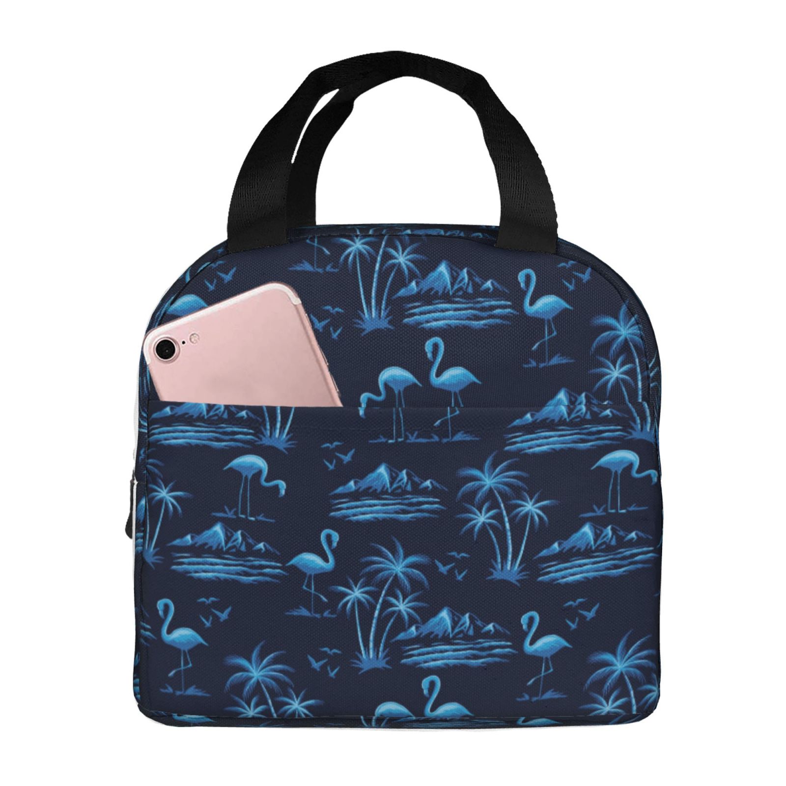 Adobk BLUE Flamingo Birds Print Lunch Bag for Women Men Insulated Lunch ...