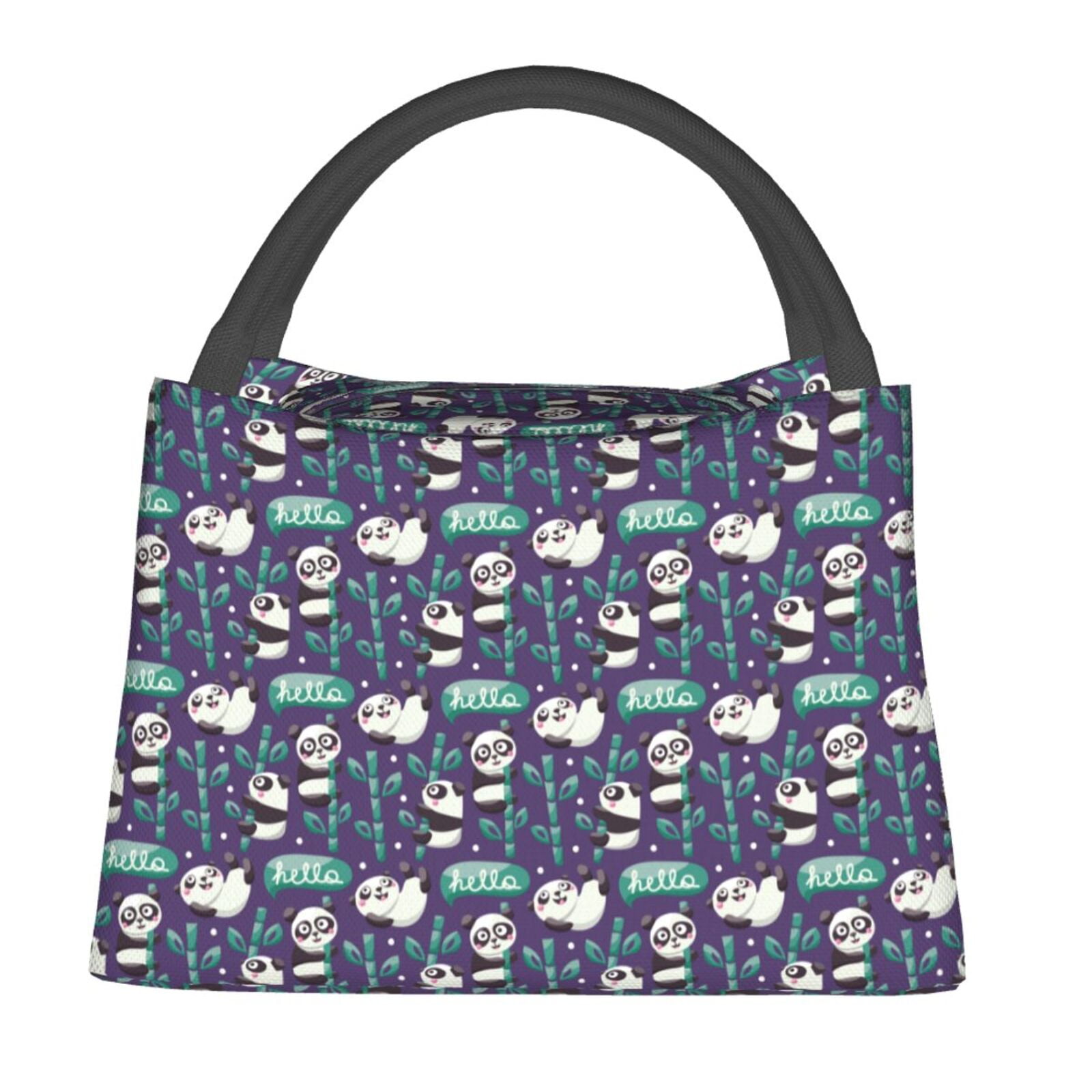 Adobk Bamboo Panda Print Portable Insulated Lunch Container set, Bento ...