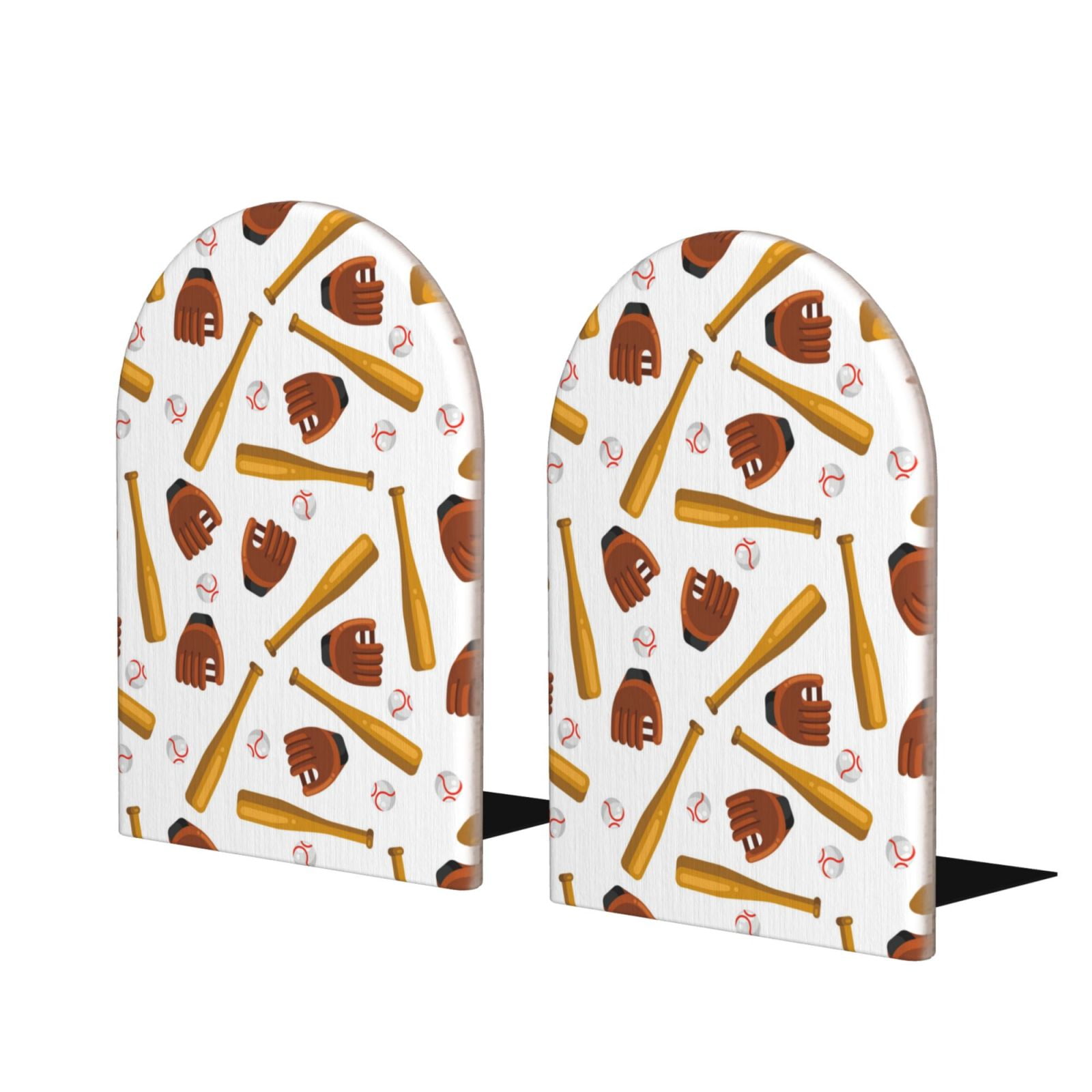 Adobk Baseball Sport Print Wooden Bookends with Metal Base,on-Skid ...