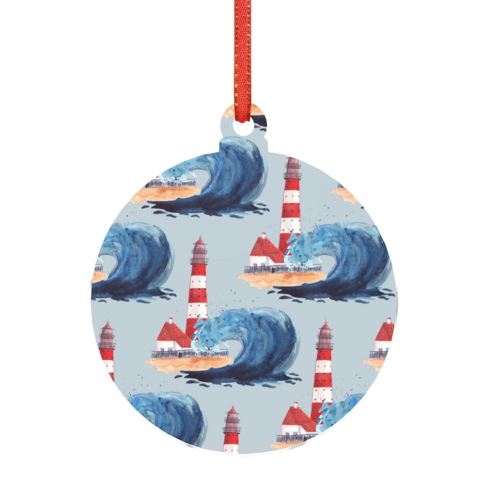 Adobk Beacon In The Huge Waves Of The Surf Print Christmas Ornaments ...