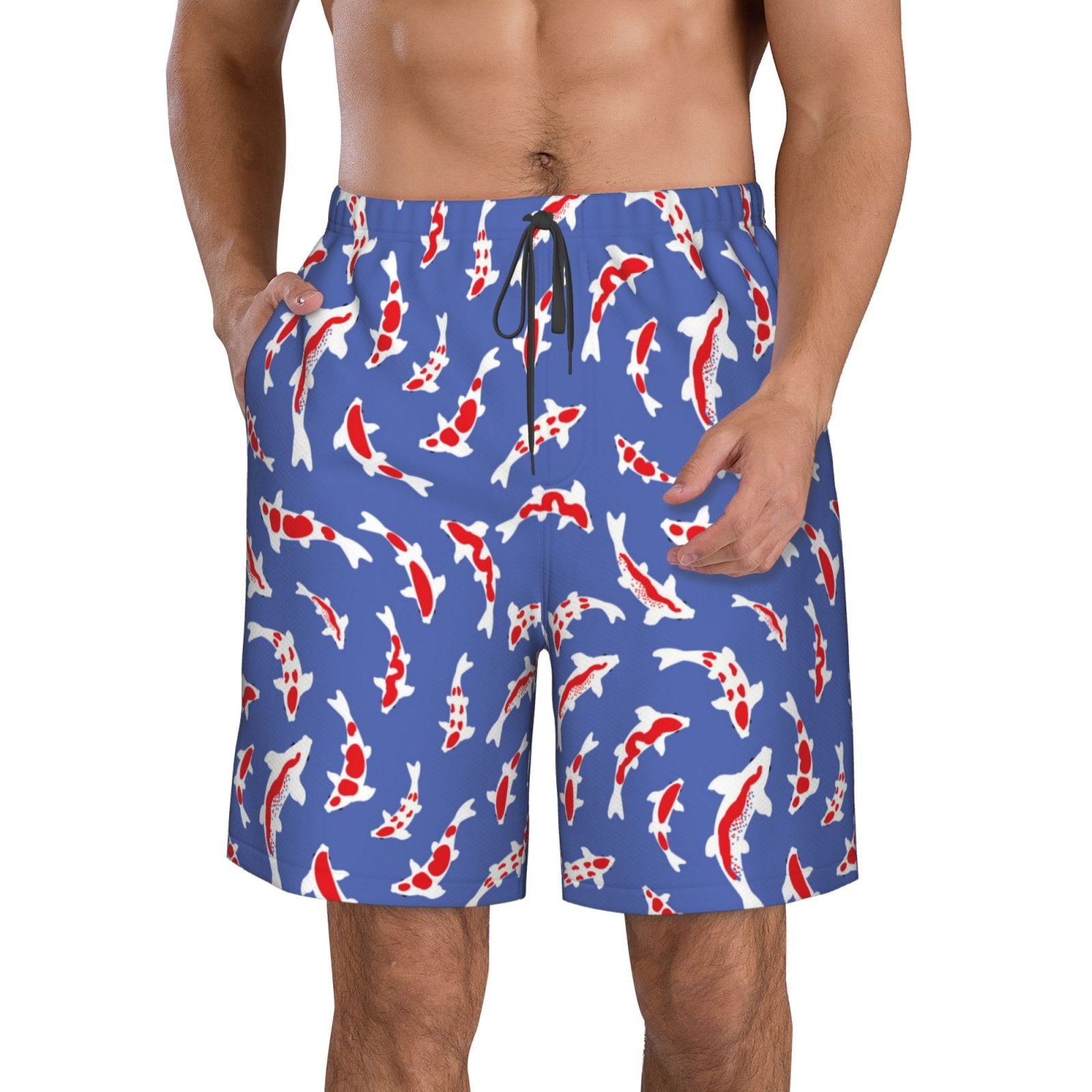 Adobk Beautiful Koi Fish Print Men's Swim Trunks Hawaiian Bathing Suit ...