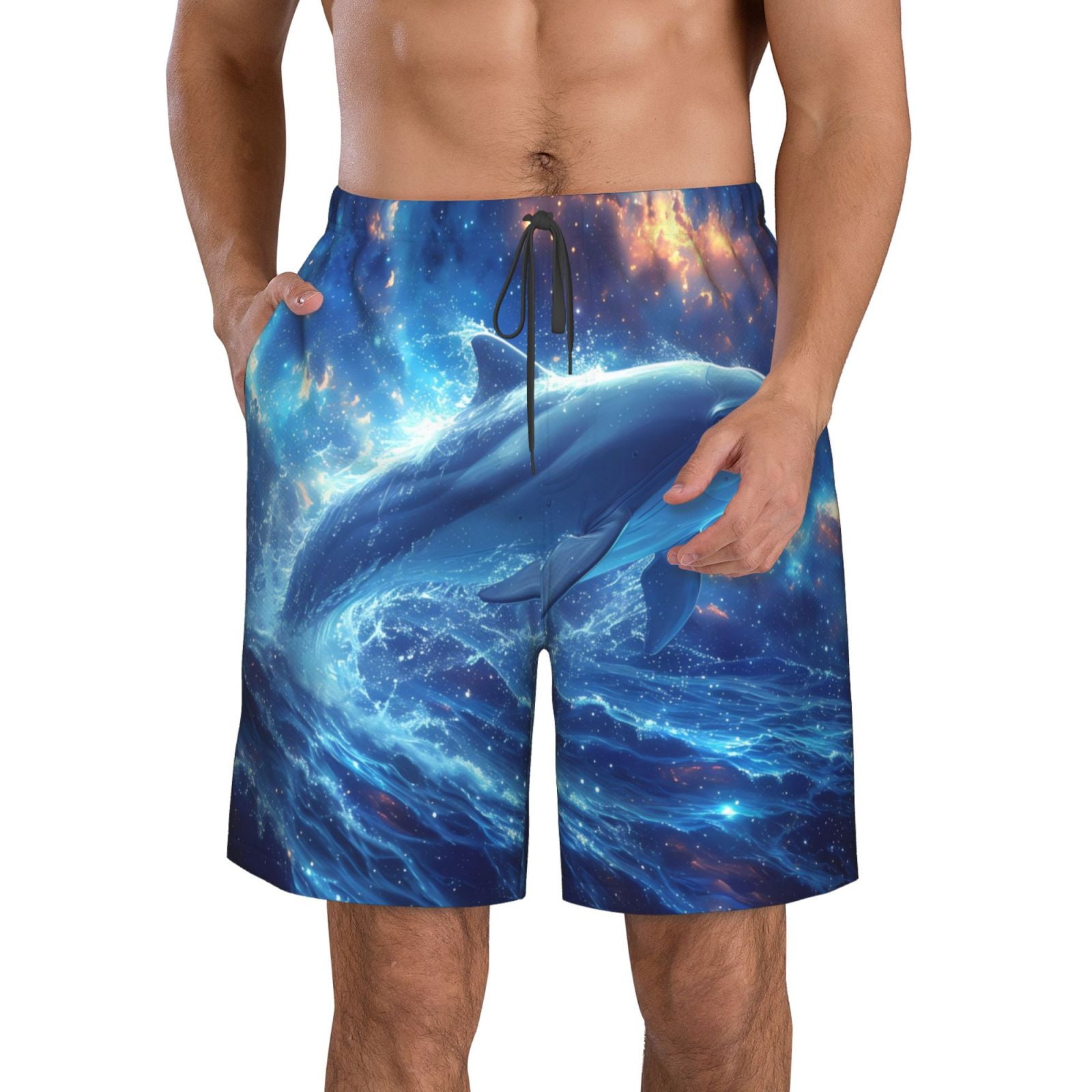Adobk Beautiful Ocean Dolphin Print Men's Swim Trunks Hawaiian Bathing ...