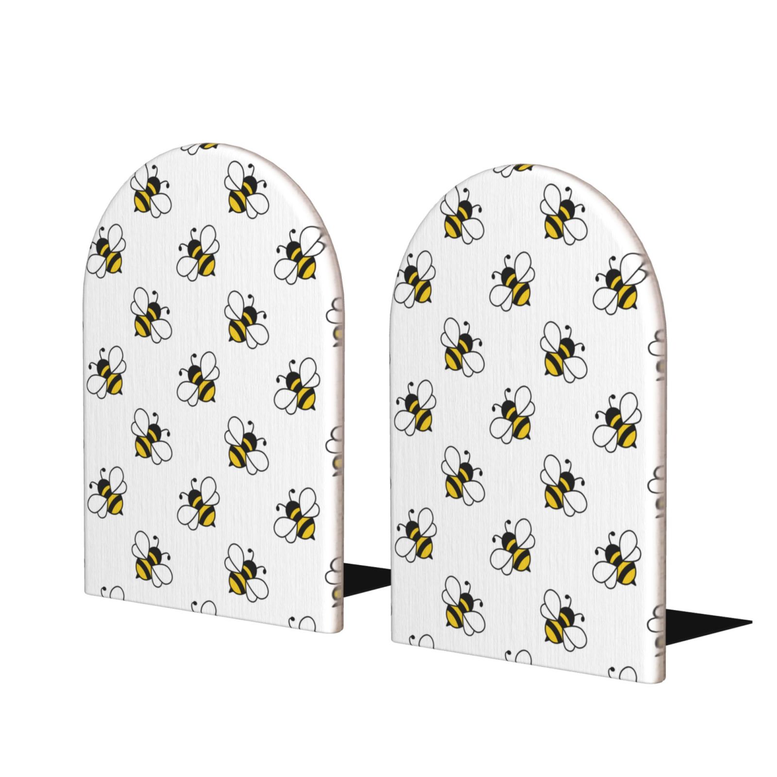 Adobk Bee Print Wooden Bookends with Metal Base,on-Skid Bookend for ...