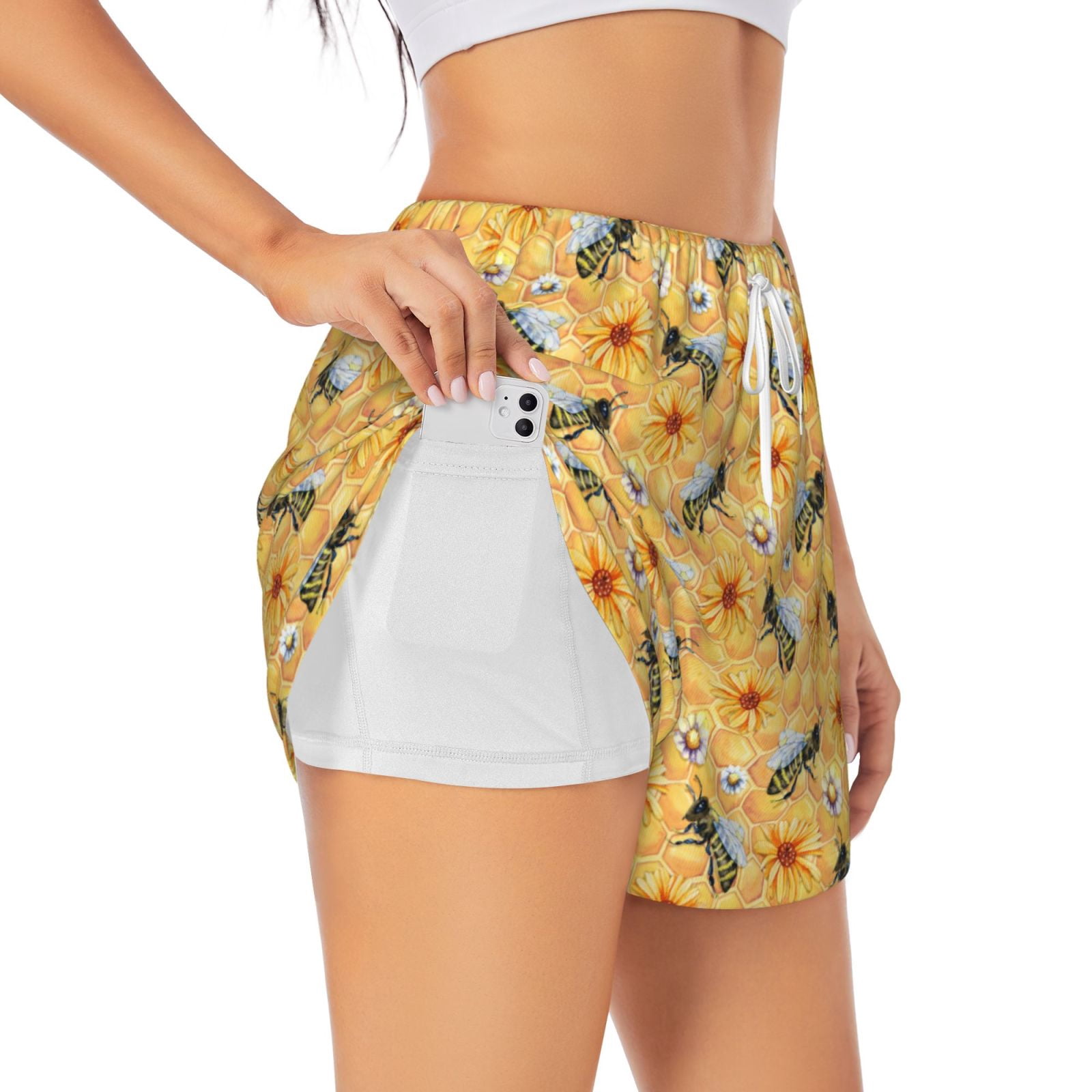 Adobk Bee Wasp Print Women's Workout Shorts for Athletic Gym Running ...