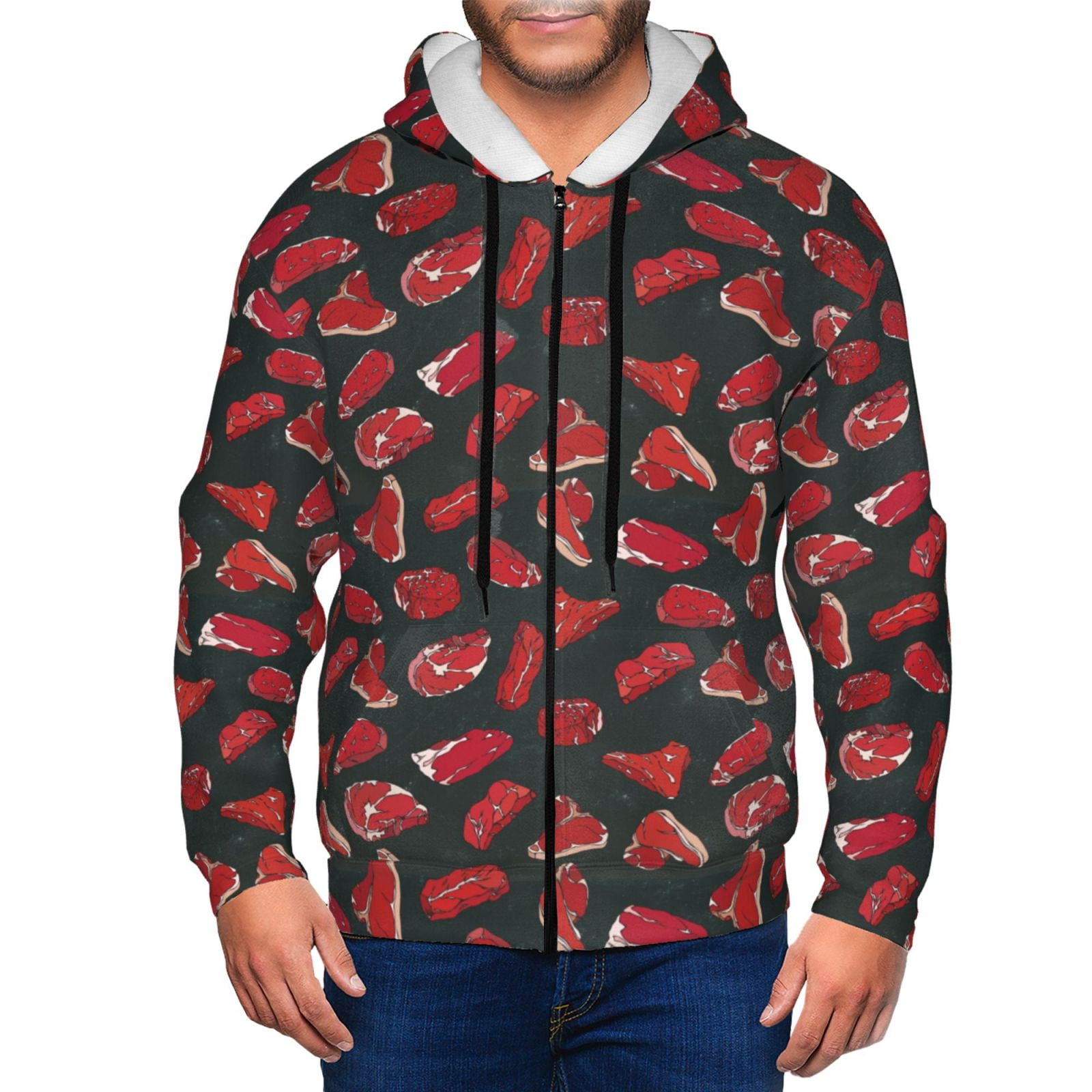 Adobk Beef3 Print Mens Full-zip Hoodie, Zip-up Hooded Sweatshirt ...