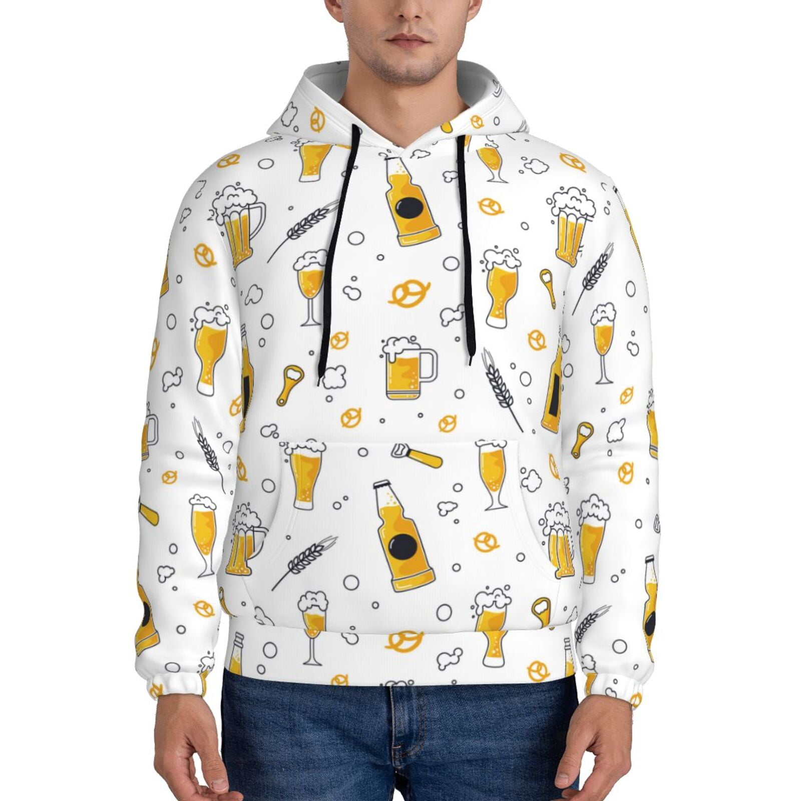 Adobk Beer Print Men's Pullover Hoodie Pullover Hooded Sweatshirt for ...