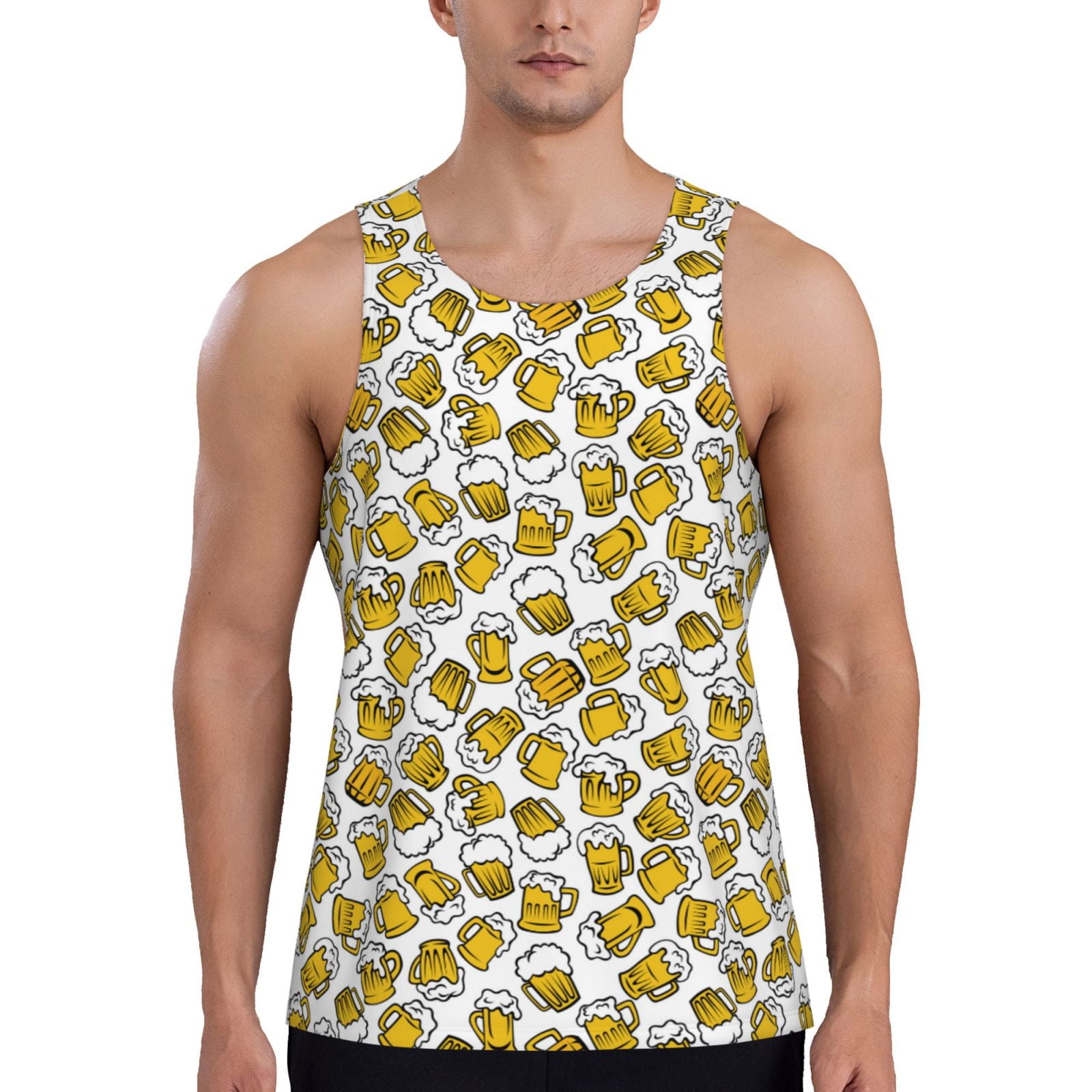 Adobk Beer Print Men's Workout Tank Tops Sleeveless Mesh Muscle Gym ...