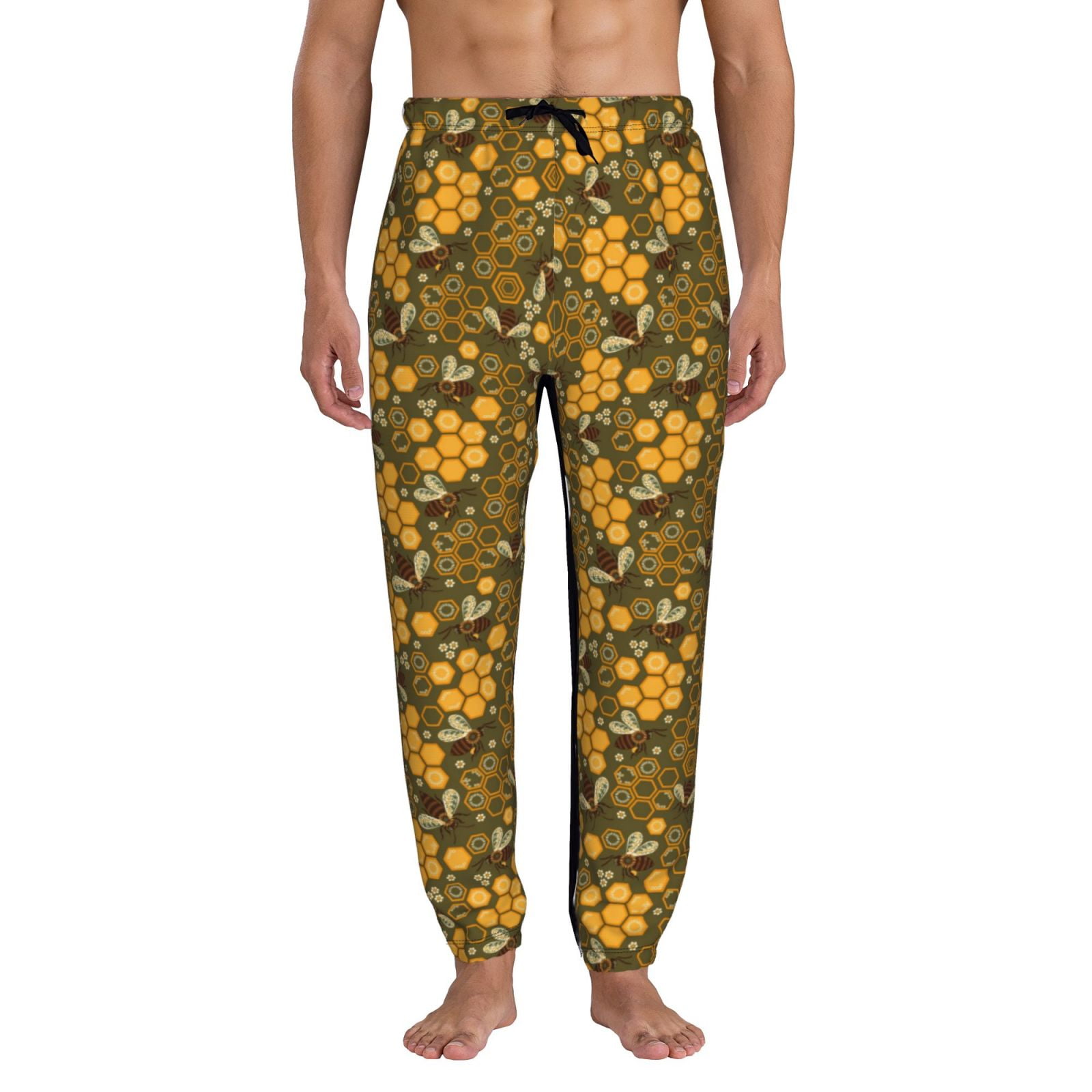 Adobk Bees and Honeycombs Print Men's Sweatpants Tapered Joggers for ...