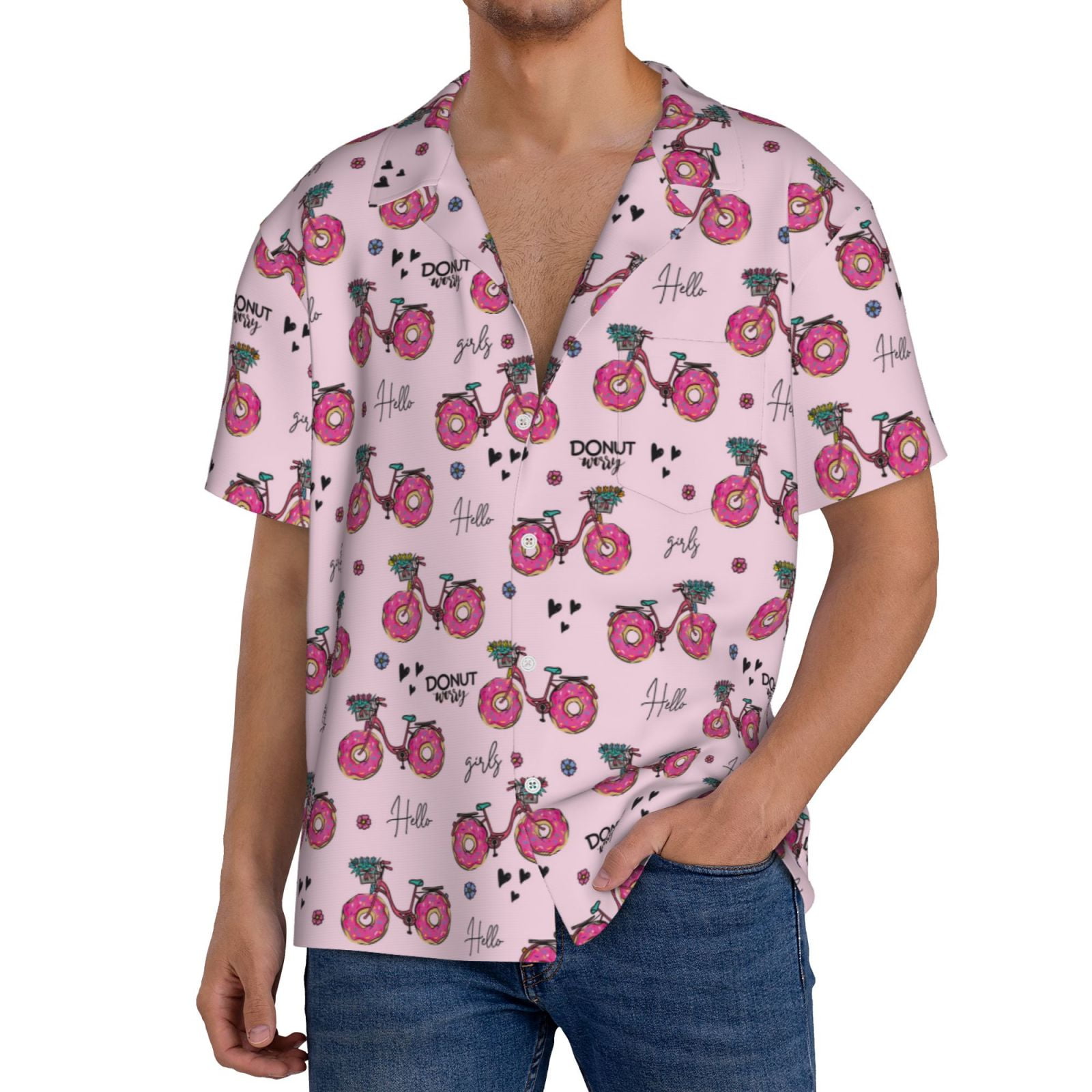 Adobk Bike with Donut Wheels Print Men's Casual Button Down Shirt ...