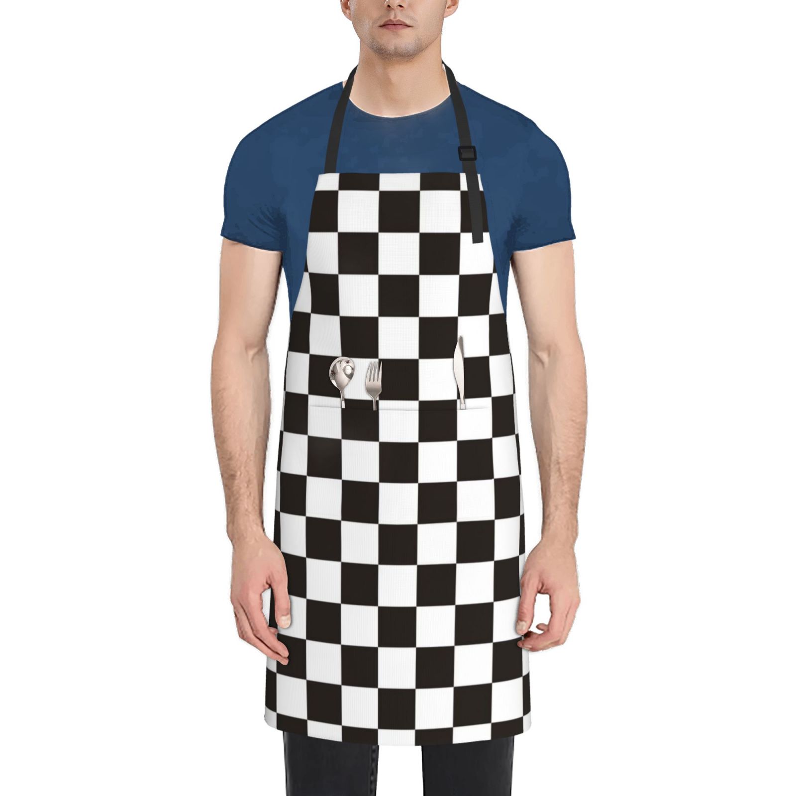 Adobk Black And White Checkerboard Aprons Adjustable Bib Aprons With 2 ...