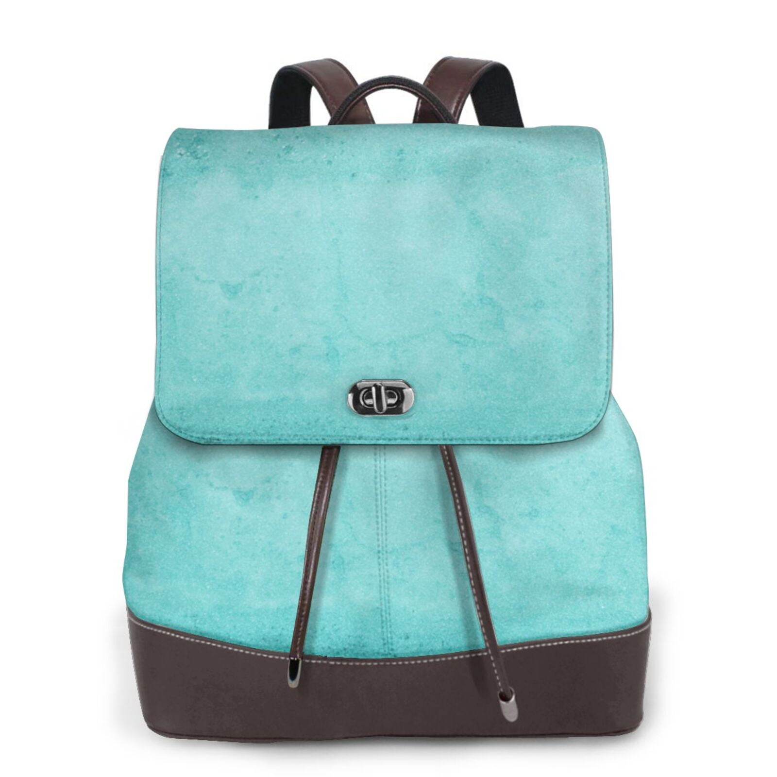 Adobk Blue And Turquoise Print Leather Backpack Vintage Laptop Bookbag ...