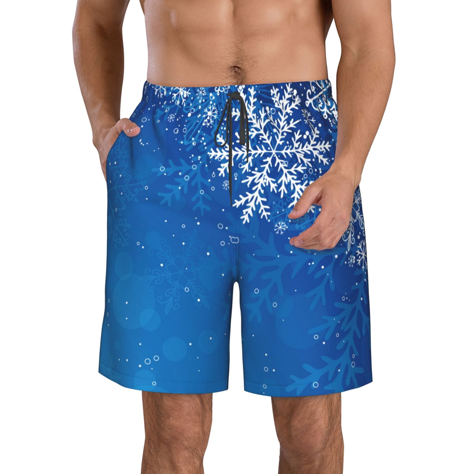 Adobk Blue Christmas With Snowflakes Print Men's Swim Trunks Hawaiian ...