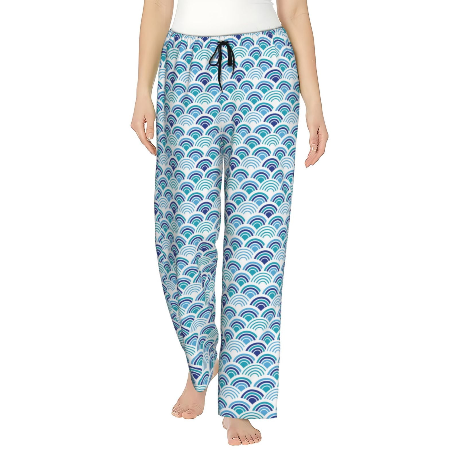 Adobk Blue Fish Scale Texture Print Women Comfy Casual Pajama Pants ...