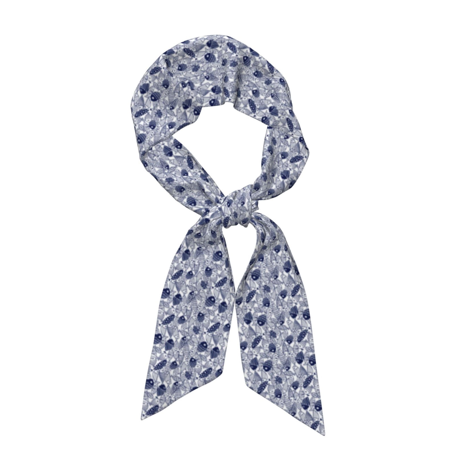 Adobk Blue Fish1 Print Silk Neck Scarf Printed Scarves Head Women'S ...