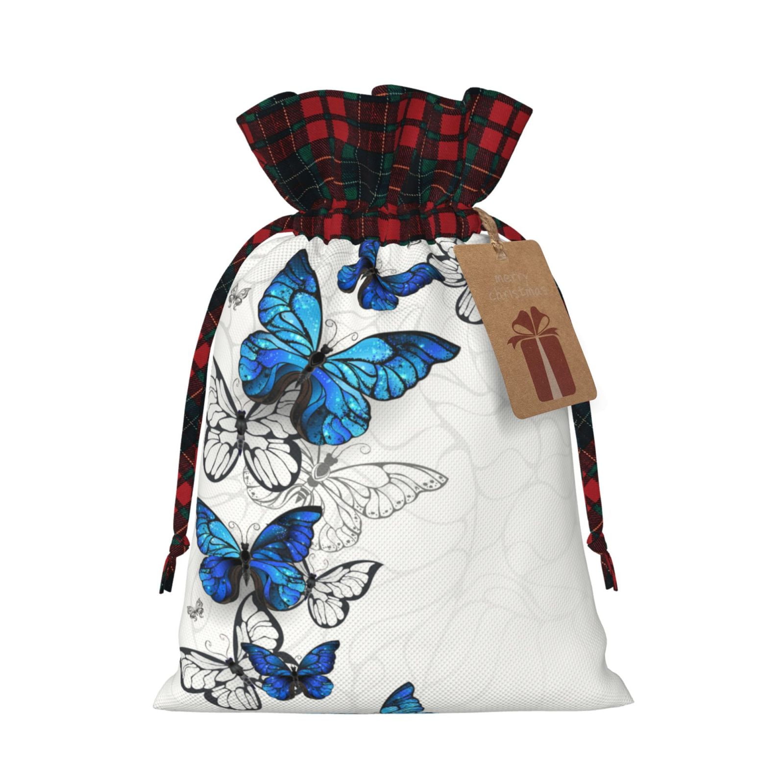 Adobk Blue Flying Butterflies Print Holiday Drawstring Gift Bags ...