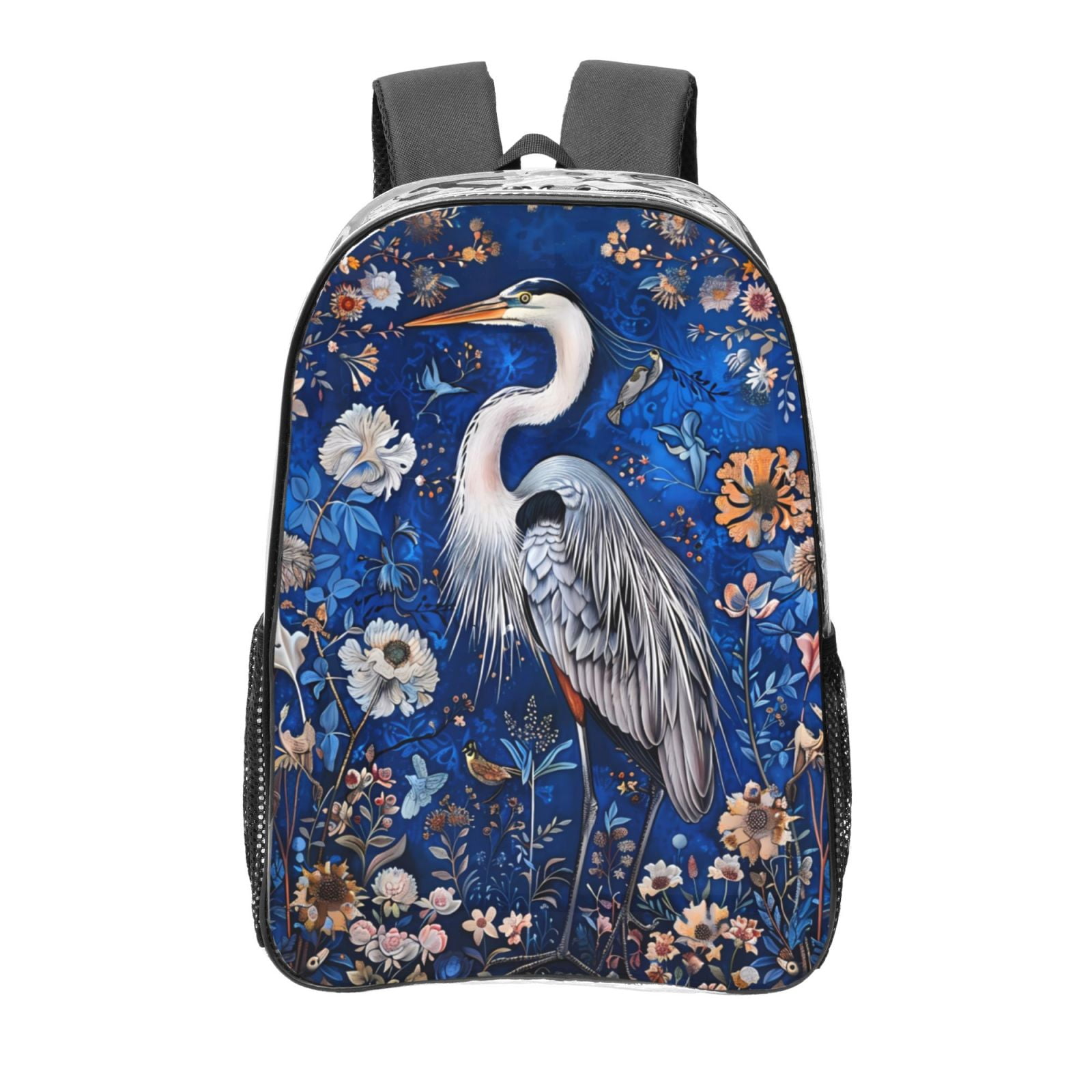 Adobk Blue Heron Floral Garden Print Duty Clear Backpack for Girls Boys ...