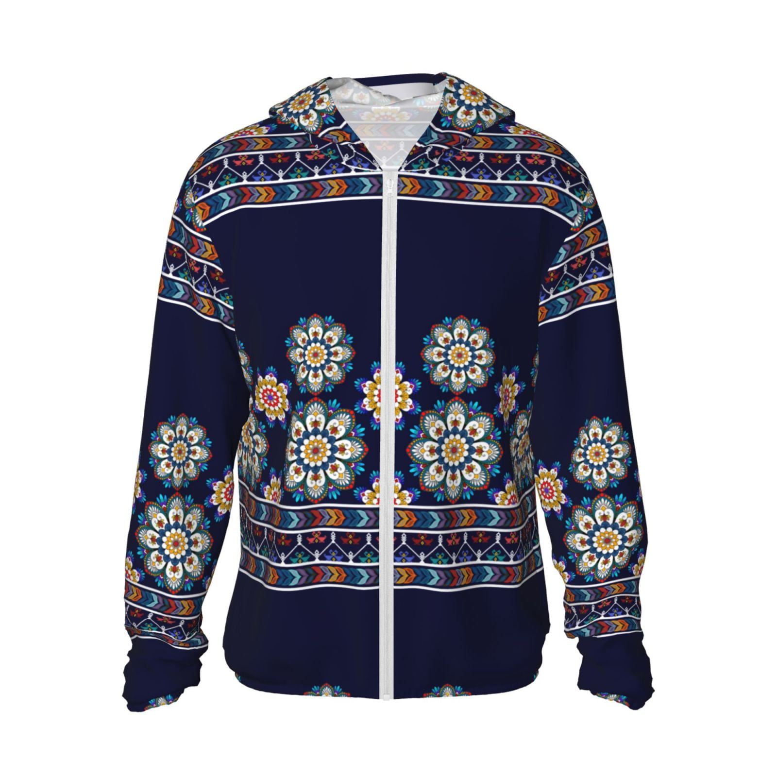 Adobk Blue Mandala Men Women Full Zip Sun Protection Hoodie Packable ...
