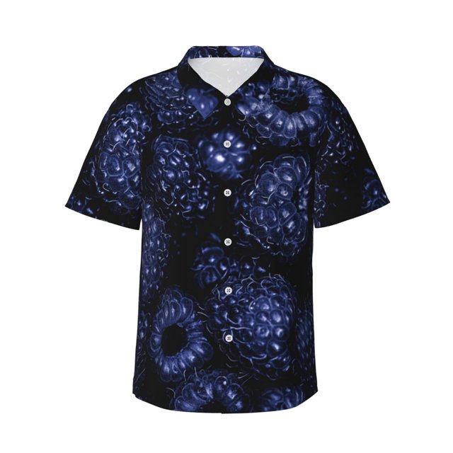 Adobk Blue-Purple Raspberries Hawaiian Shirt Men Casual Button Down ...