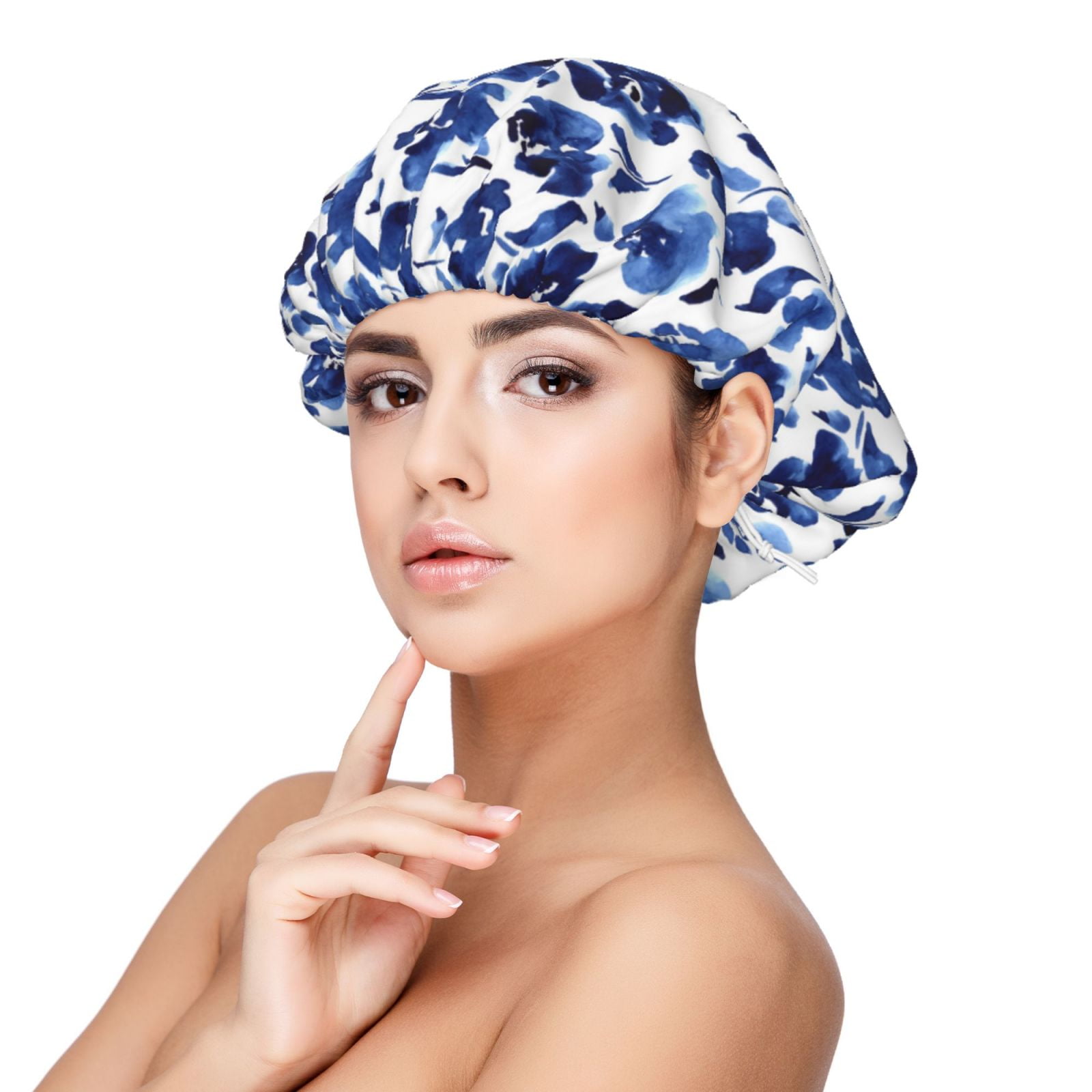 Adobk Blue Roses Print Satin Bonnet, Night Sleep Caps with Wide Elastic ...