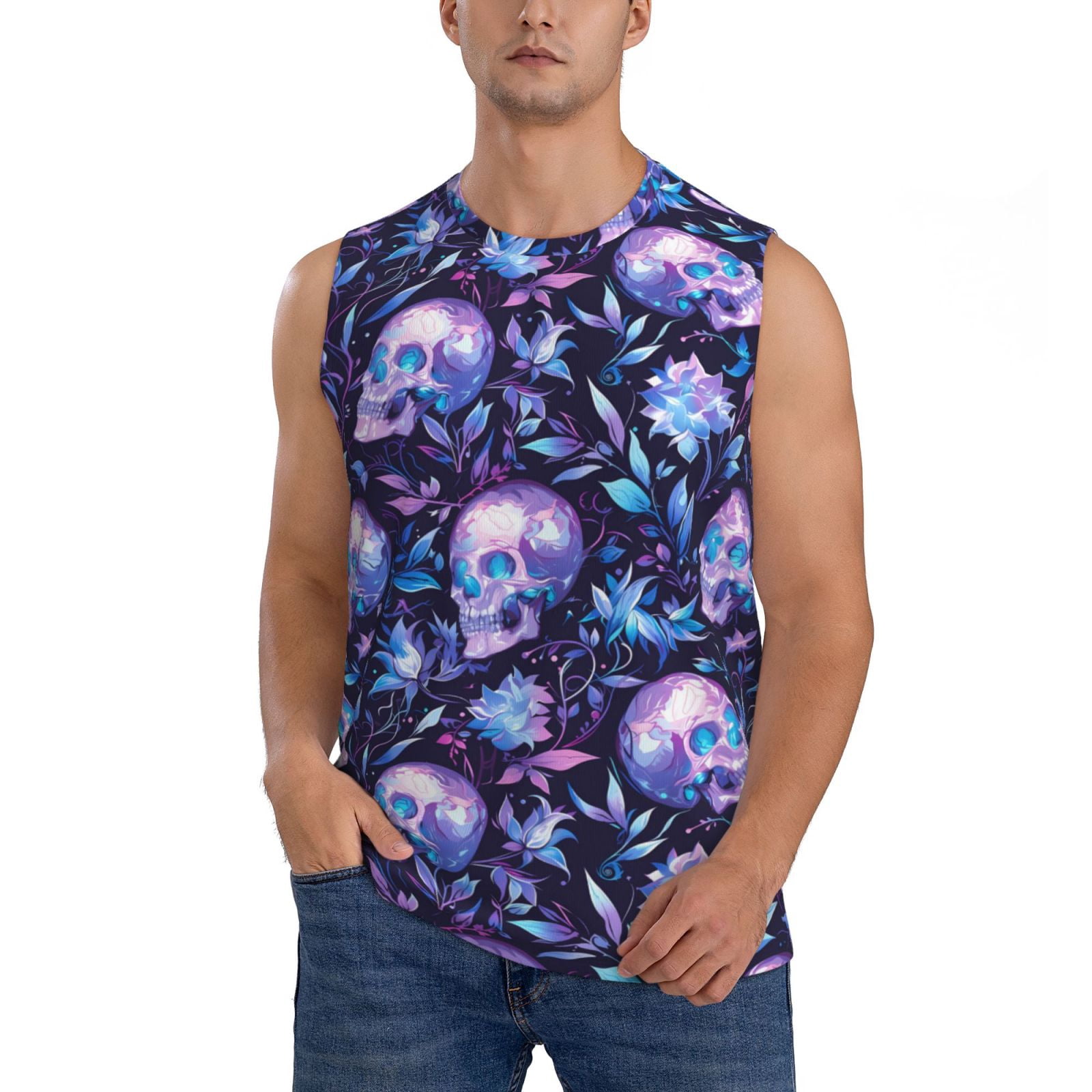 Adobk Blue Skull Crystal Men's Tank Top Muscle Workout Gym Shirts ...