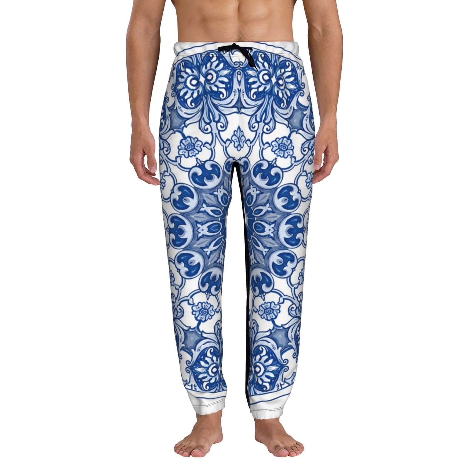 Adobk Blue Watercolor Print Men's Sweatpants Tapered Joggers for Men ...