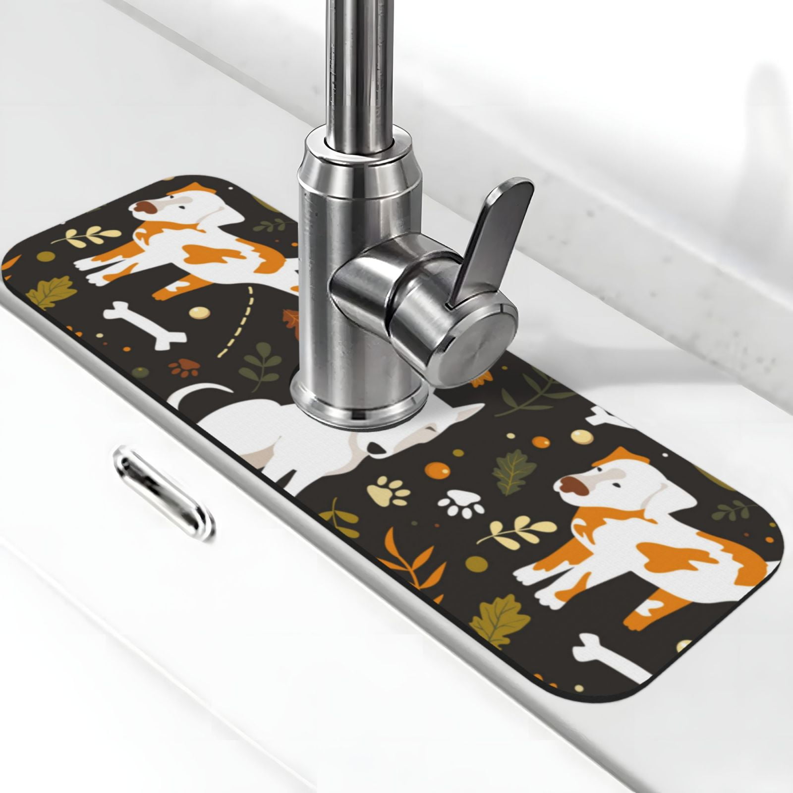 Adobk Bones And Leaves Print Faucet Mat for Kitchen Sink,Sink Splash ...